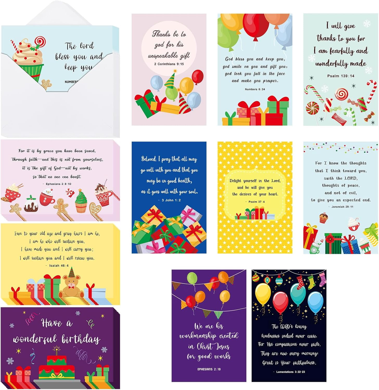 TRAHOO-60 Pcs Religious Christian Birthday Cards Bulk 4 x 6 Inch Bible ...