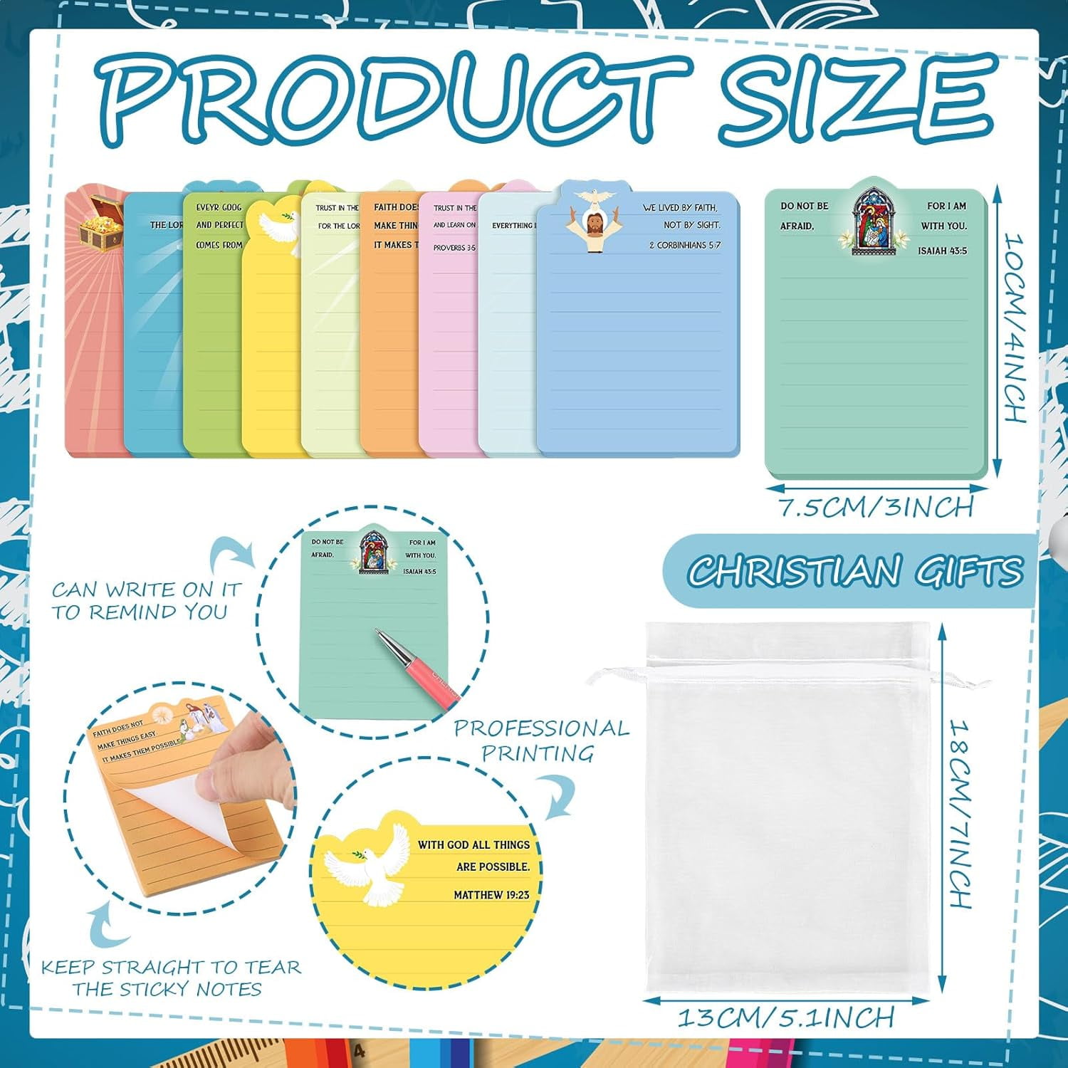 TRAHOO-60 Pcs Religious Gifts Set Religious Note Pads and Motivational ...