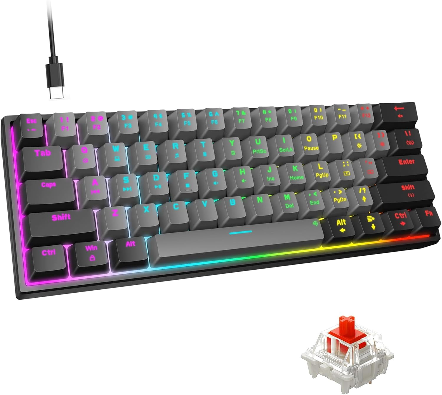 TRAHOO-60 Percent Machanical Keyboard Red Switches, 60% Mini Gaming ...