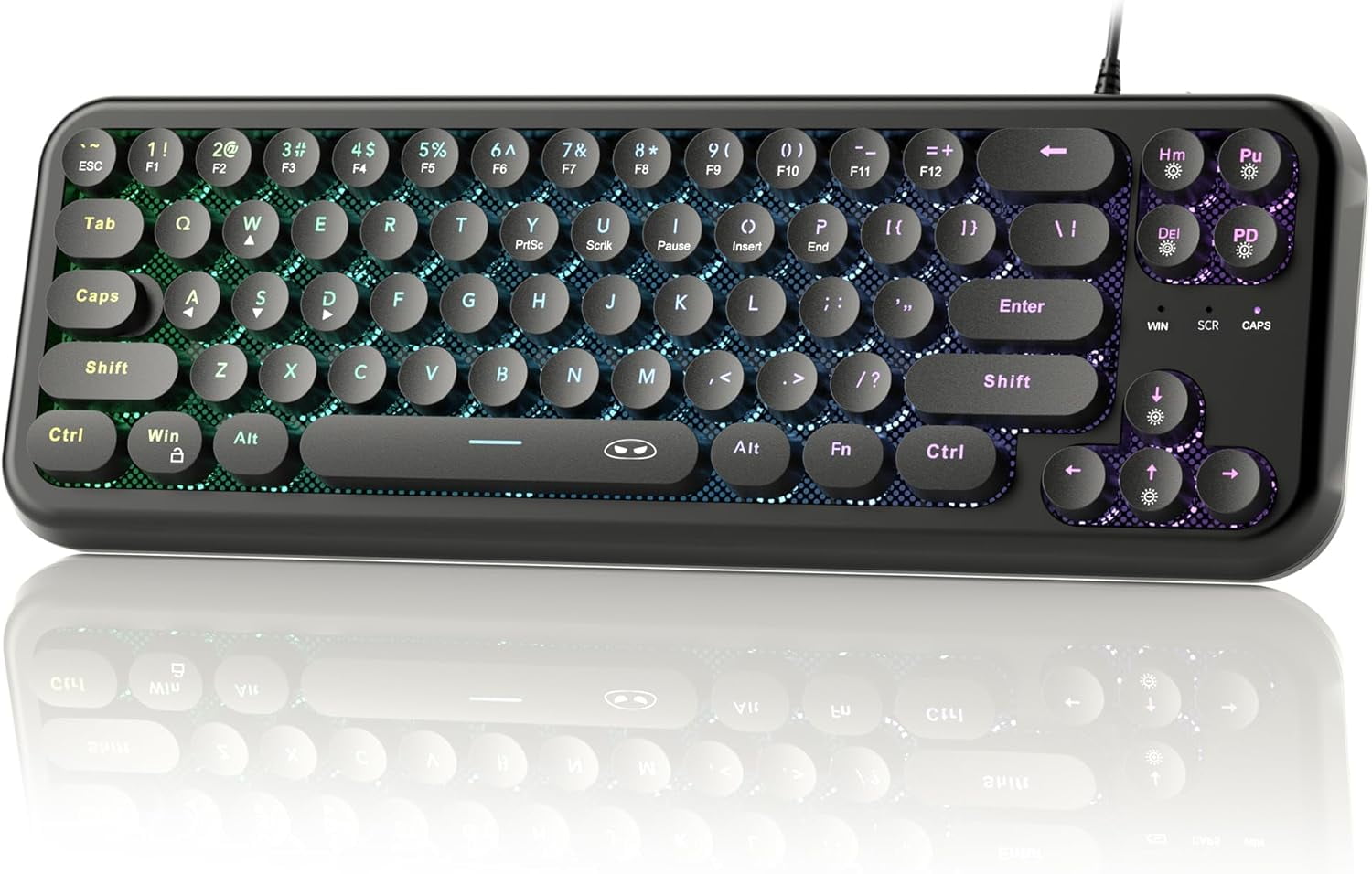 TRAHOO-60% Typewriter Style Gaming Keyboard, RGB LED Backlit Mini 68 ...