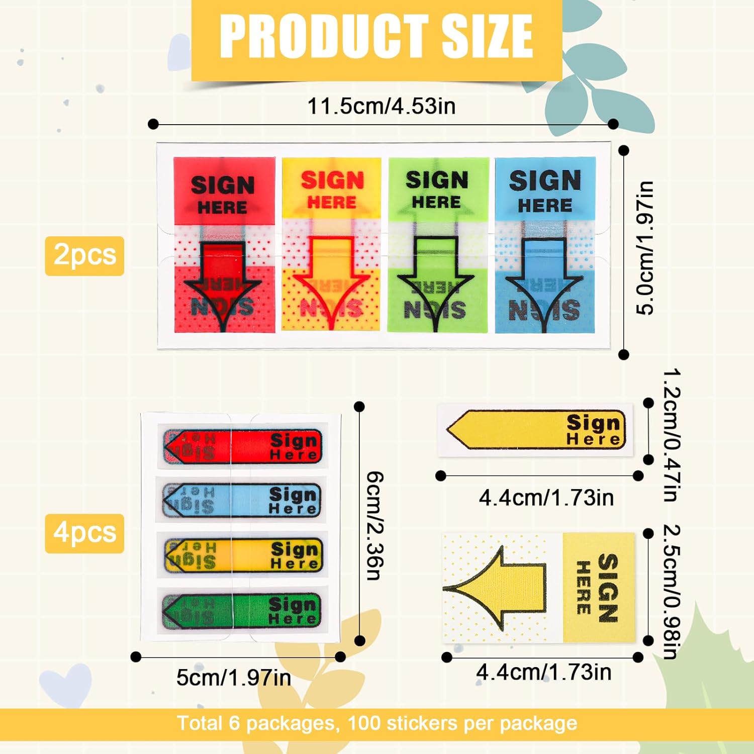 TRAHOO-600pcs/6 Packs Sign Here Tabs, Arrow Labels Stickers Sign Here ...