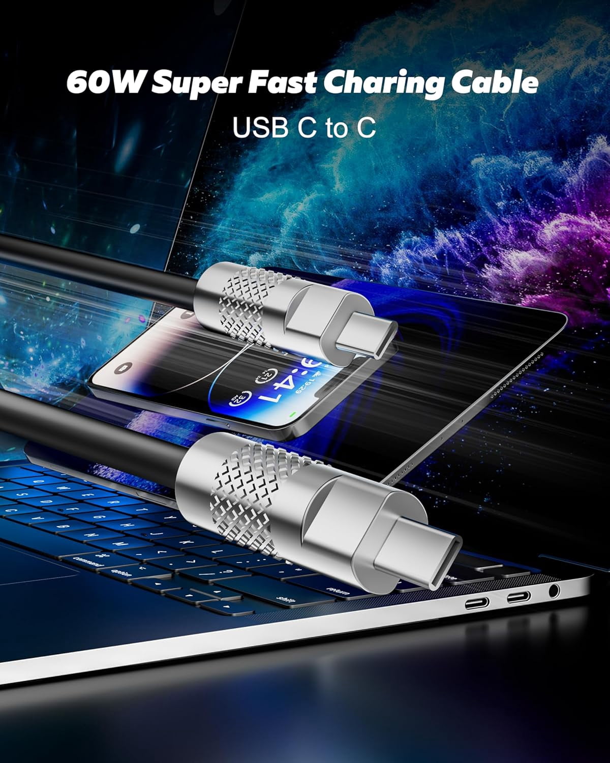 TRAHOO-60W USB C to USB C Cable, 10ft Thick USB C Charger Cable Fast ...