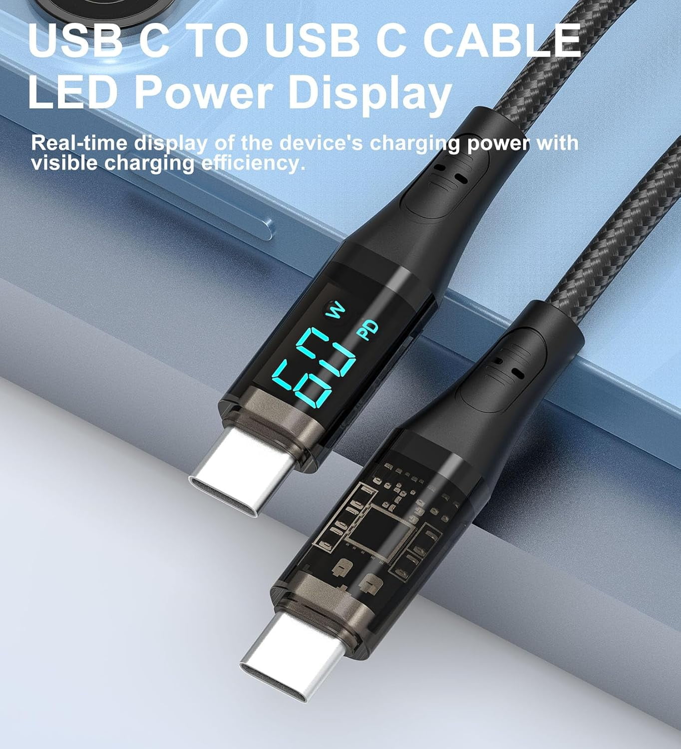 TRAHOO-60W USB C to USB C Cable, 3FT Nylon Braided Type-C Cable PD Fast ...