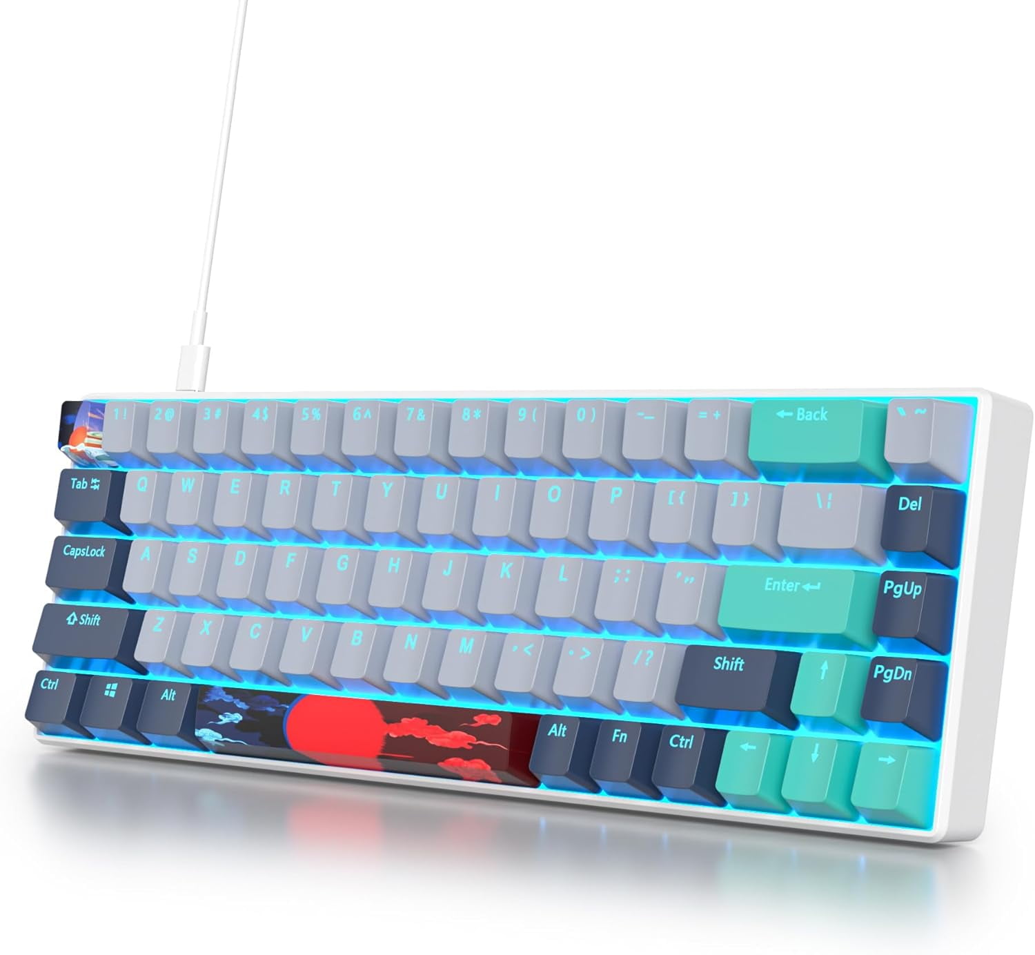 TRAHOO-65 Percent Mechanical Gaming Keyboard Hammerhead Shark with Red ...