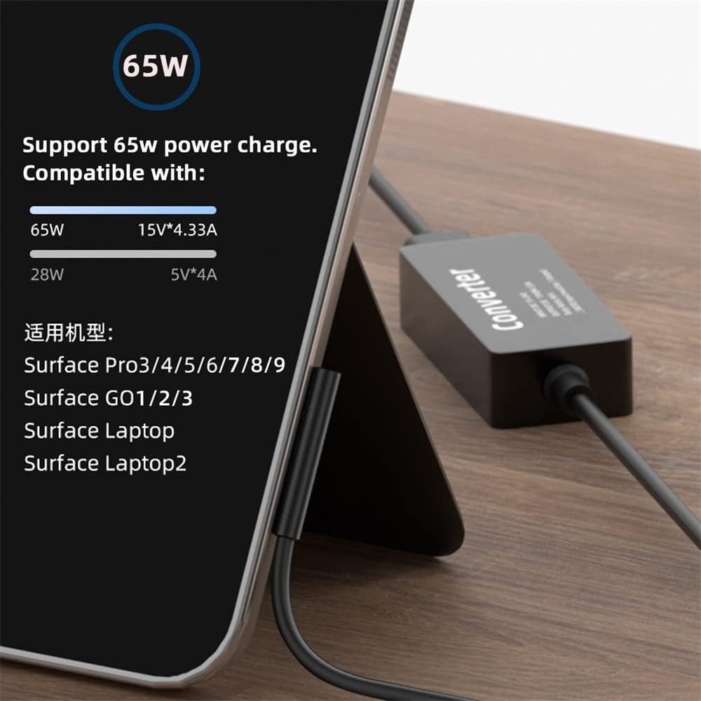 TRAHOO-65W 20V 15V-24V DC 5.5x2.1mm Jack to Surface Pro3 Pro4 Pro5 Pro6 Pro7 Pro8 Pro9 Book Pro ...