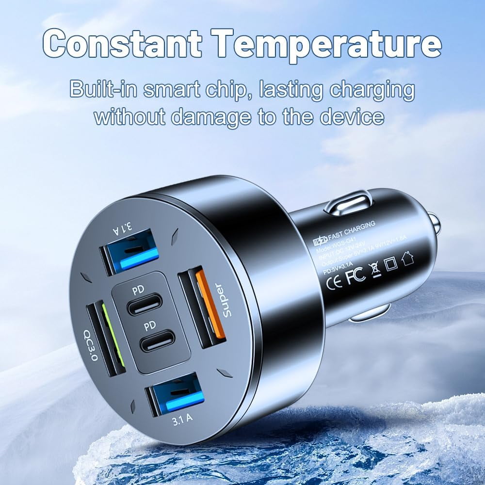 TRAHOO-66W Multi-Port USB C Car Charger, PD&QC3.0 Super Fast Charger ...
