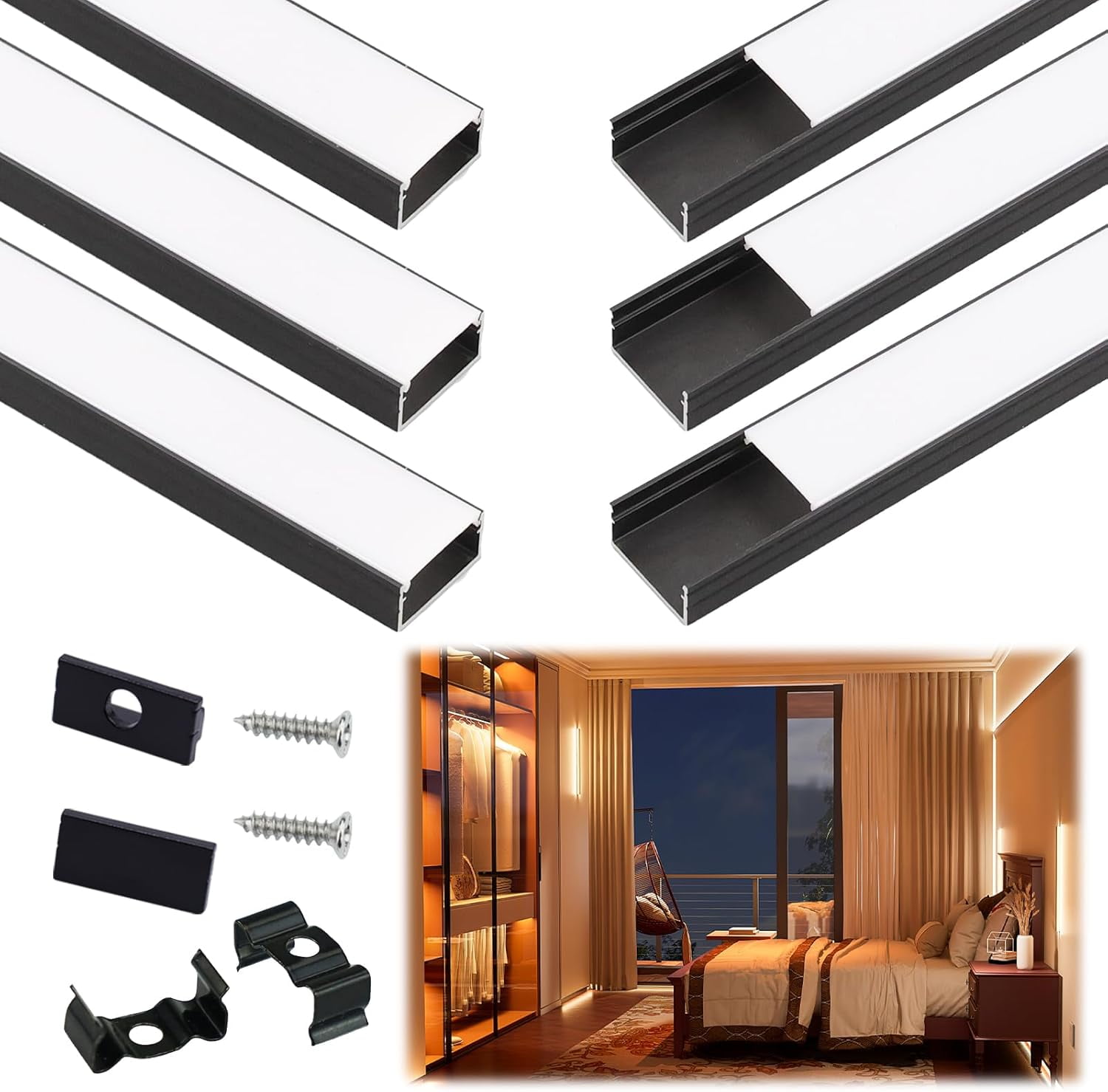 TRAHOO-6Pack 3.3FT/1M Wider LED Channel fit Waterproof LED Strips up to ...