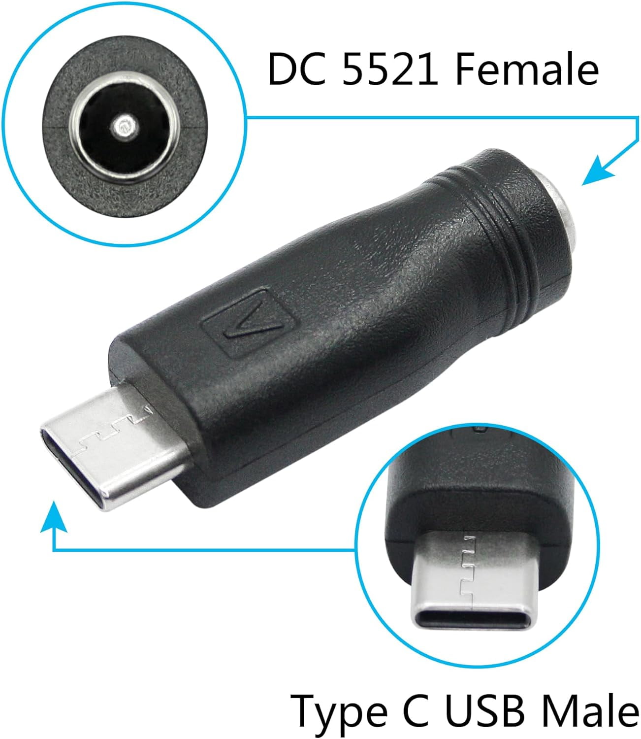 TRAHOO-6Pcs DC 5.5mm x 2.1mm to USB Adapter, 5V DC 5521 Female to Type C & Micro & Mini USB Male ...