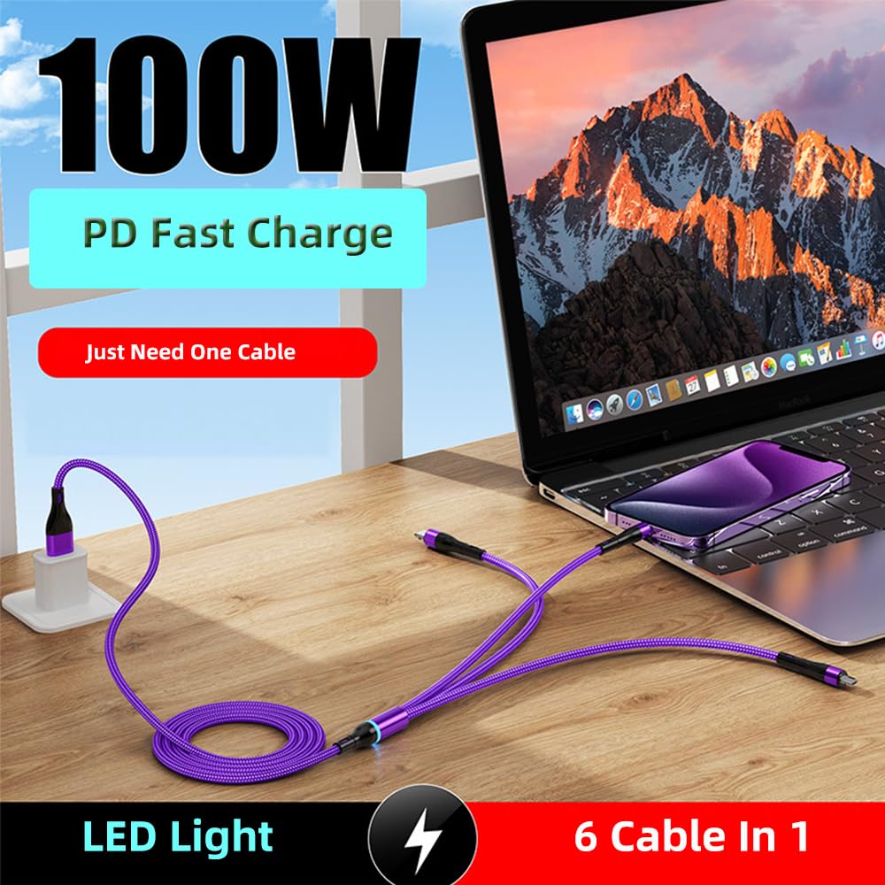 TRAHOO-6in1 Multi Connectors Charger Cable USB A/Type C to Micro USB ...