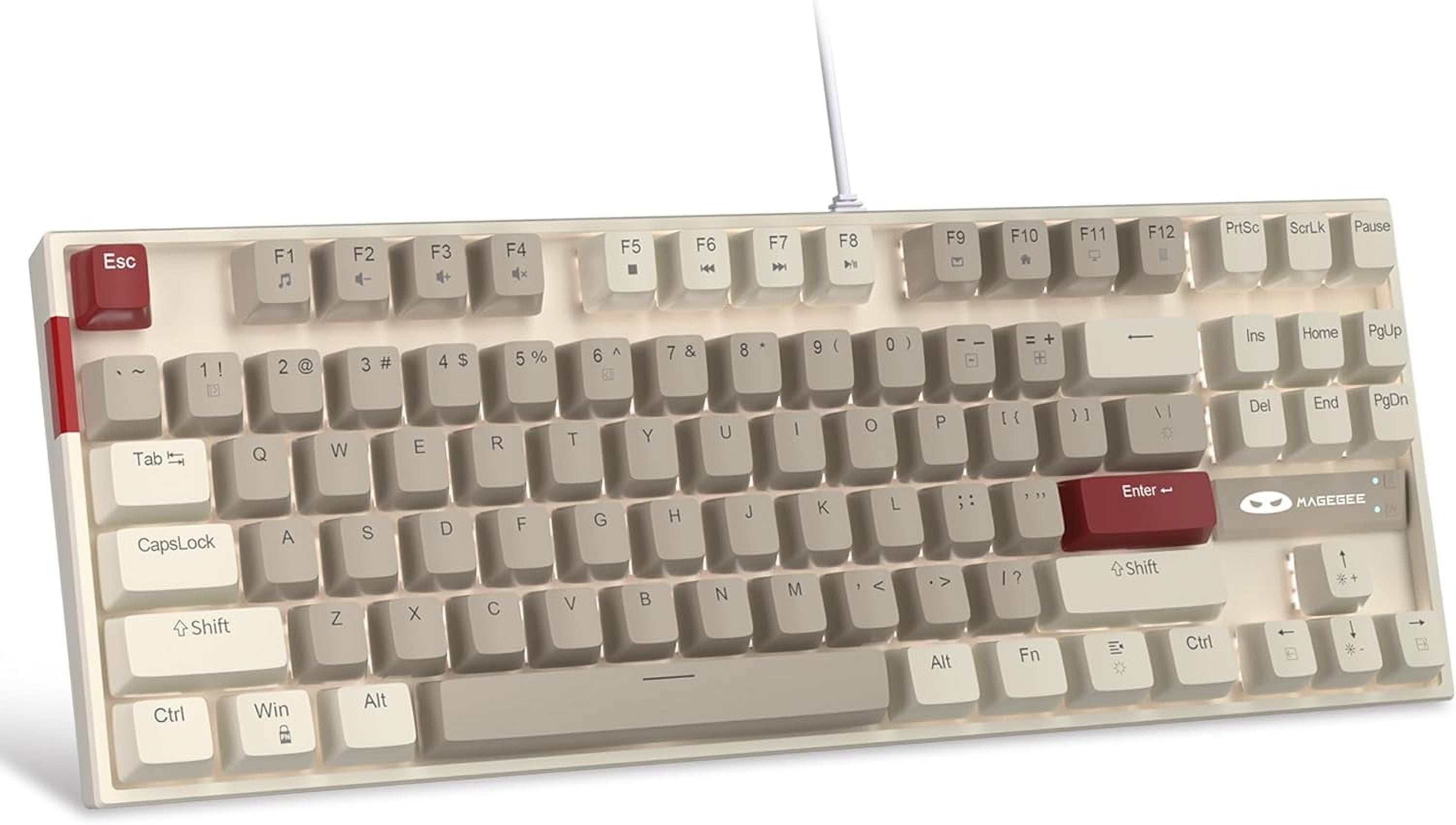 TRAHOO-75% Mechanical Gaming Keyboard with Brown Switch, LED White Backlit Keyboard, 87 Keys ...