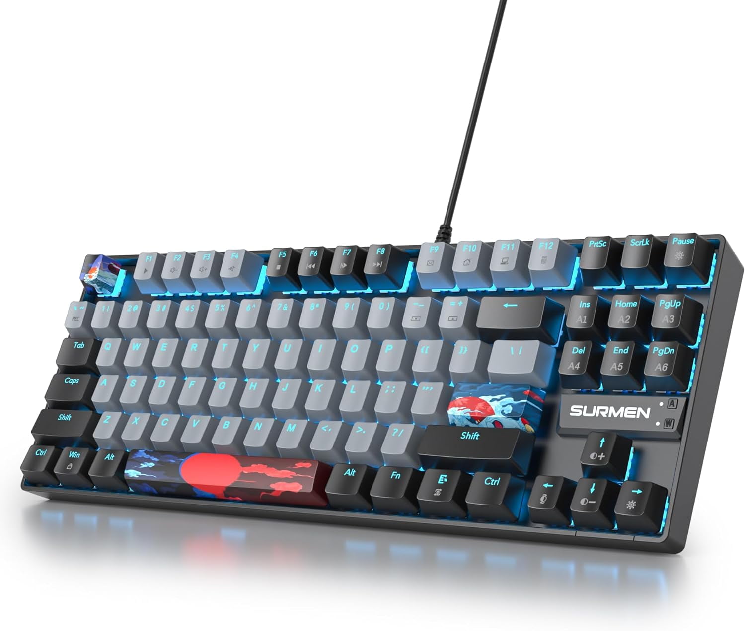 TRAHOO-75% Mechanical Gaming Keyboard with Red Switch, RGB Backlit Keyboard, 87 Keys Compact TKL ...