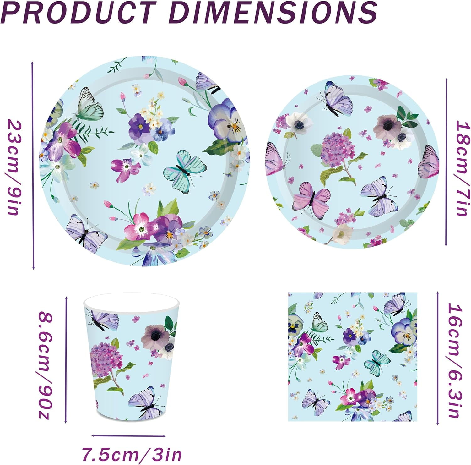 TRAHOO-77 Pcs Butterfly Disposable Tableware Set, Dessert Plates Knives ...