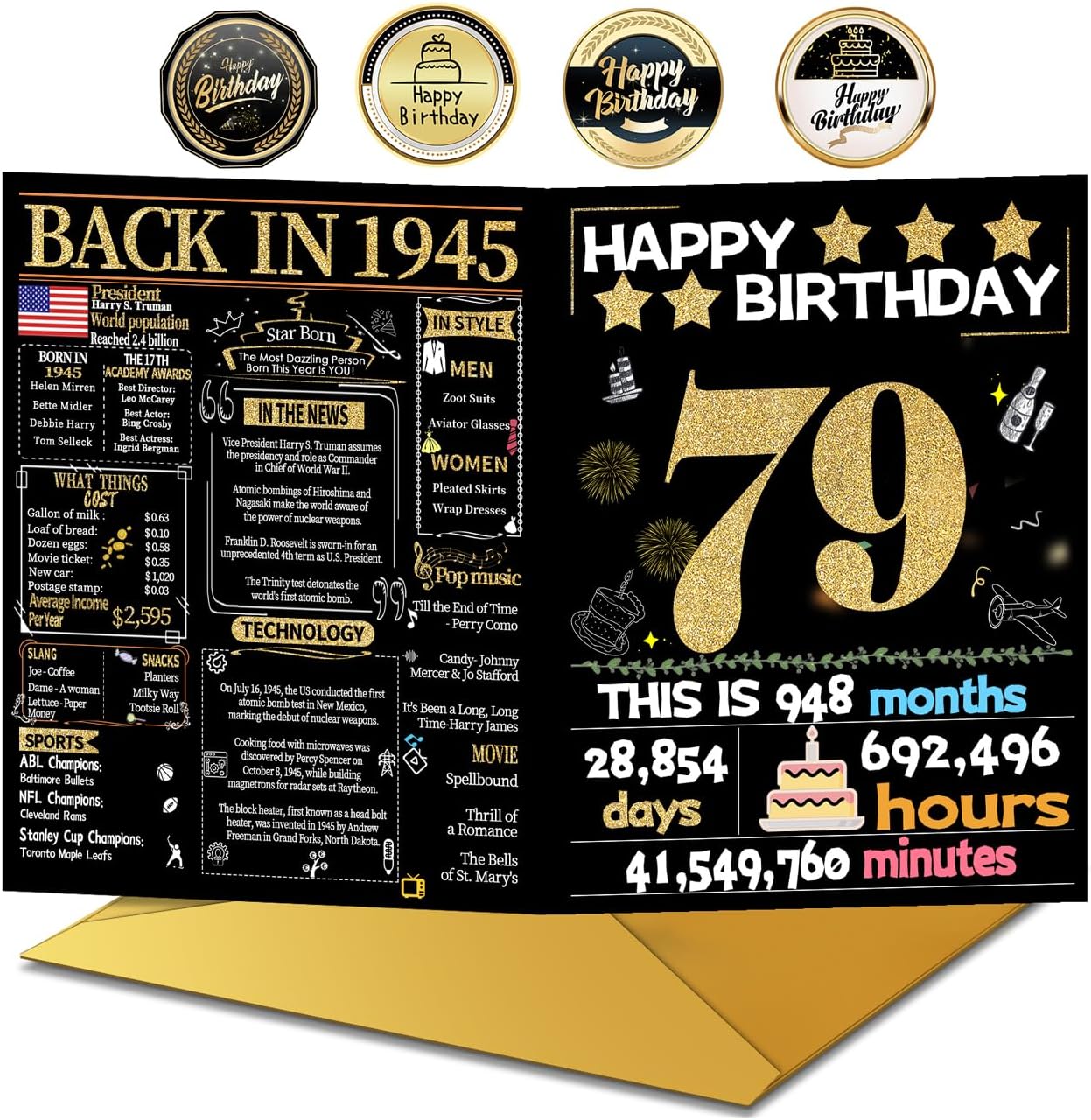 TRAHOO-79th Birthday Card with Envelope, 79th Birthday Decorations for ...
