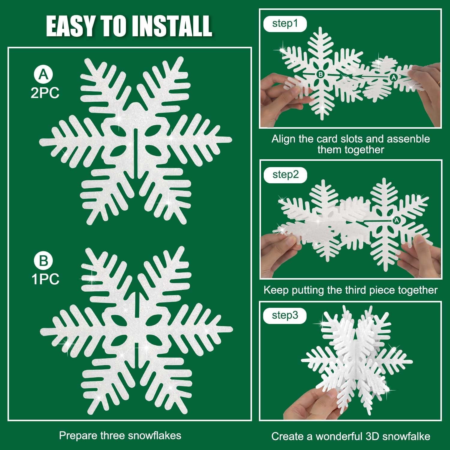 TRAHOO-8 PCS Snowflake Decorations, Glitter 3D Snowflake Christmas ...
