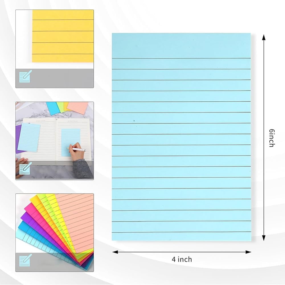 TRAHOO-8 Pcs 4 x 6 Inch Lined Sticky Notes Colorful Post It Notes ...