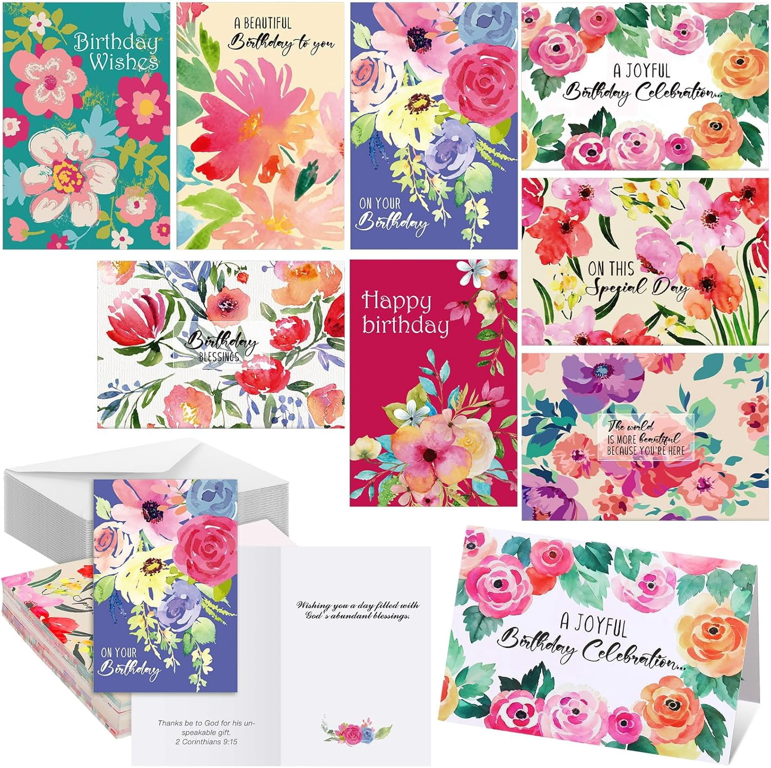 TRAHOO-80 Pack 4 x 6 Inch Religious Christian Birthday Cards Bulk with ...