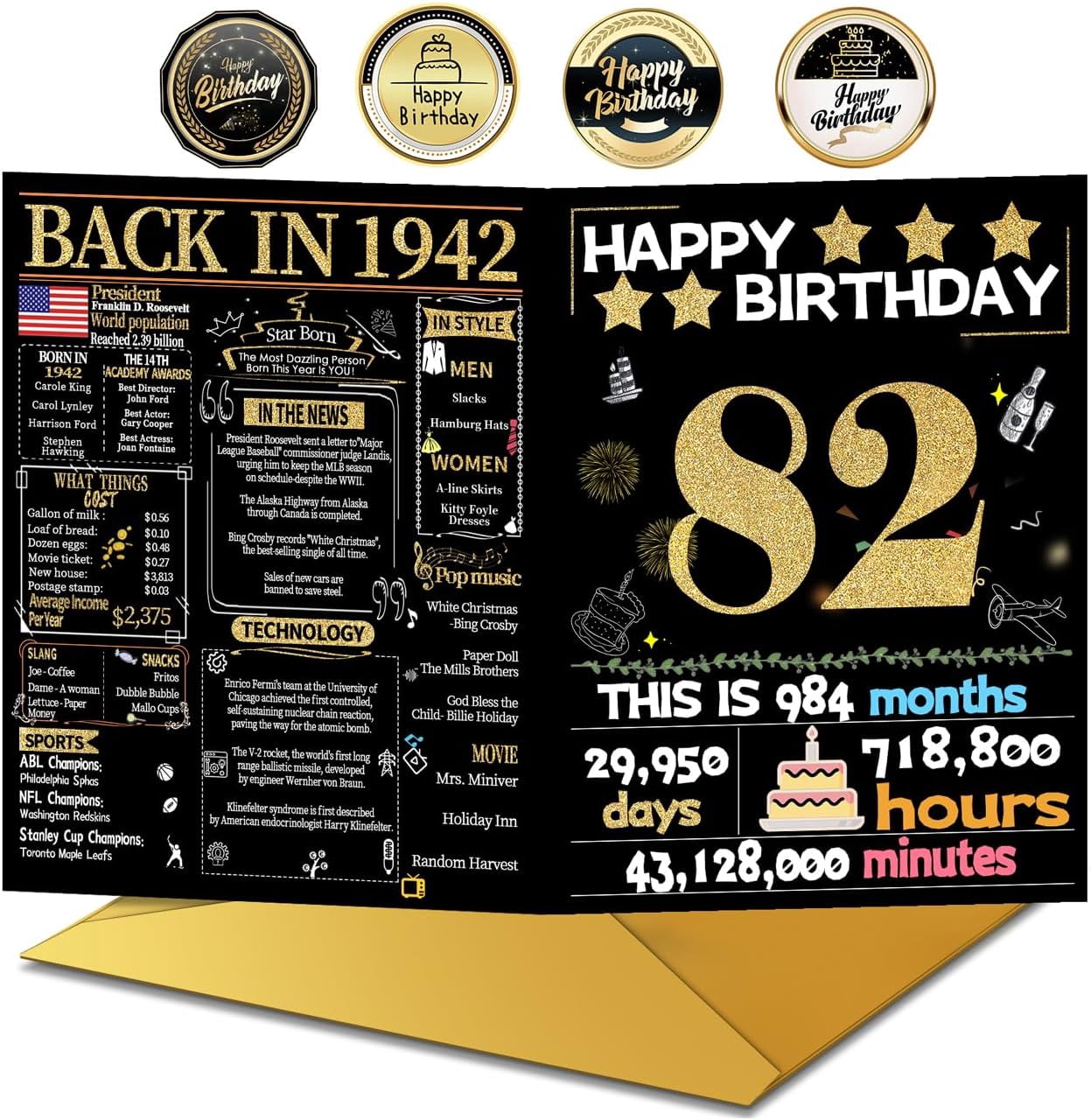 TRAHOO-82nd Birthday Card with Envelope, 82nd Birthday Decorations for ...