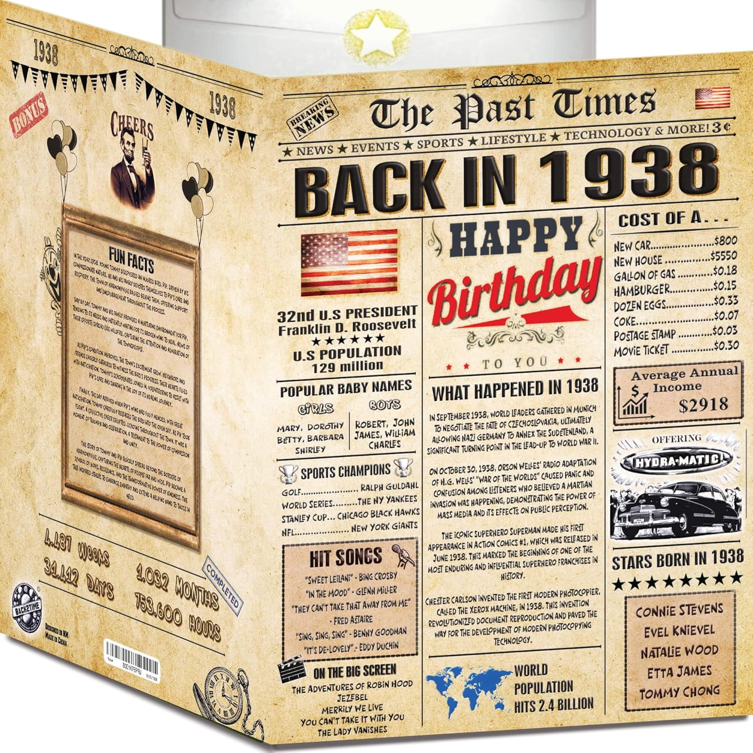 TRAHOO-86th Birthday Card for Women Men - Back In 1938 Newspaper - 86th Happy BIRTHDAY card ...
