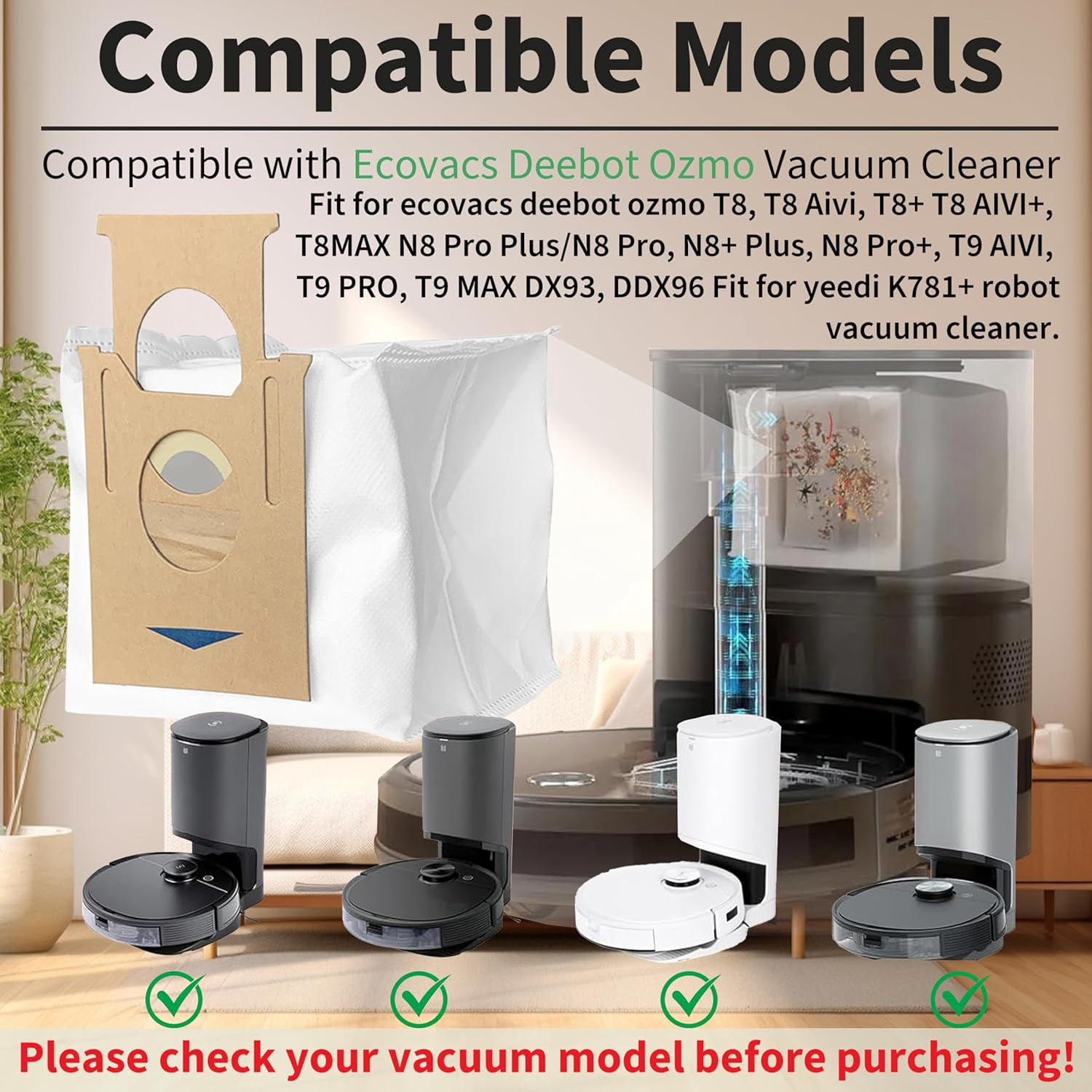 TRAHOO-9 Dirt Bags Fit for Ecovacs DEEBOT OZMO T8 AIVI, T8, Max, N8 Pro ...