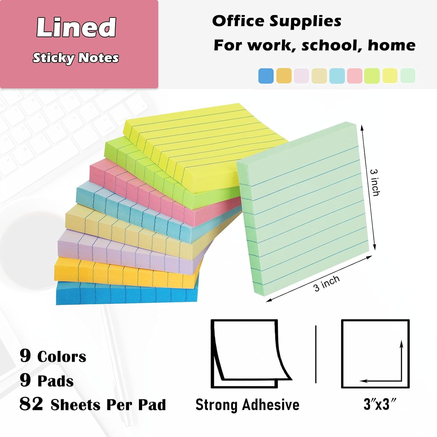 TRAHOO-(9 Pack) 4X6 in Lined Sticky Notes and (9 Pack) 3x3 in Lined ...