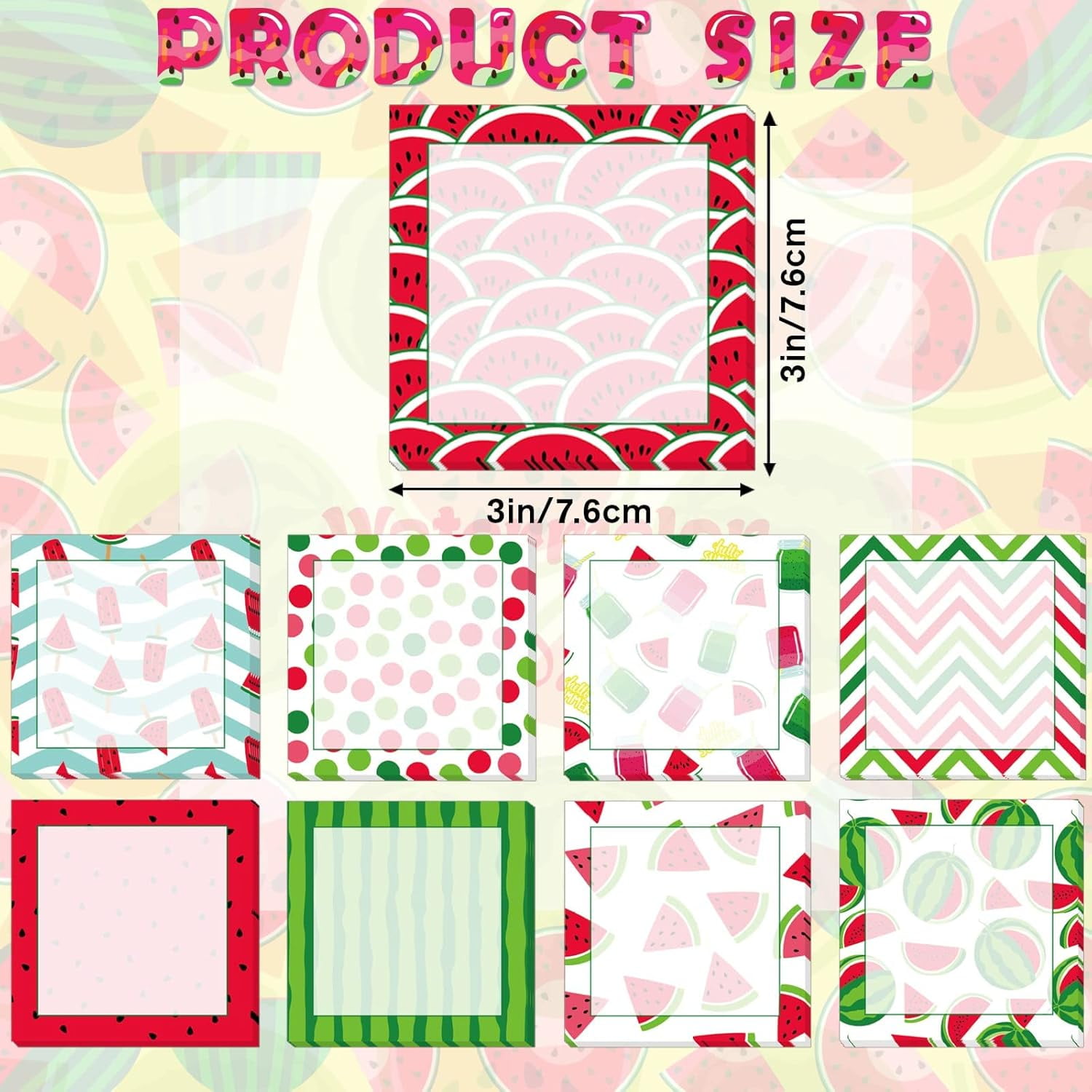 TRAHOO-9 Pieces Summer Watermelon Sticky Notes Adhesive Cute Watermelon ...