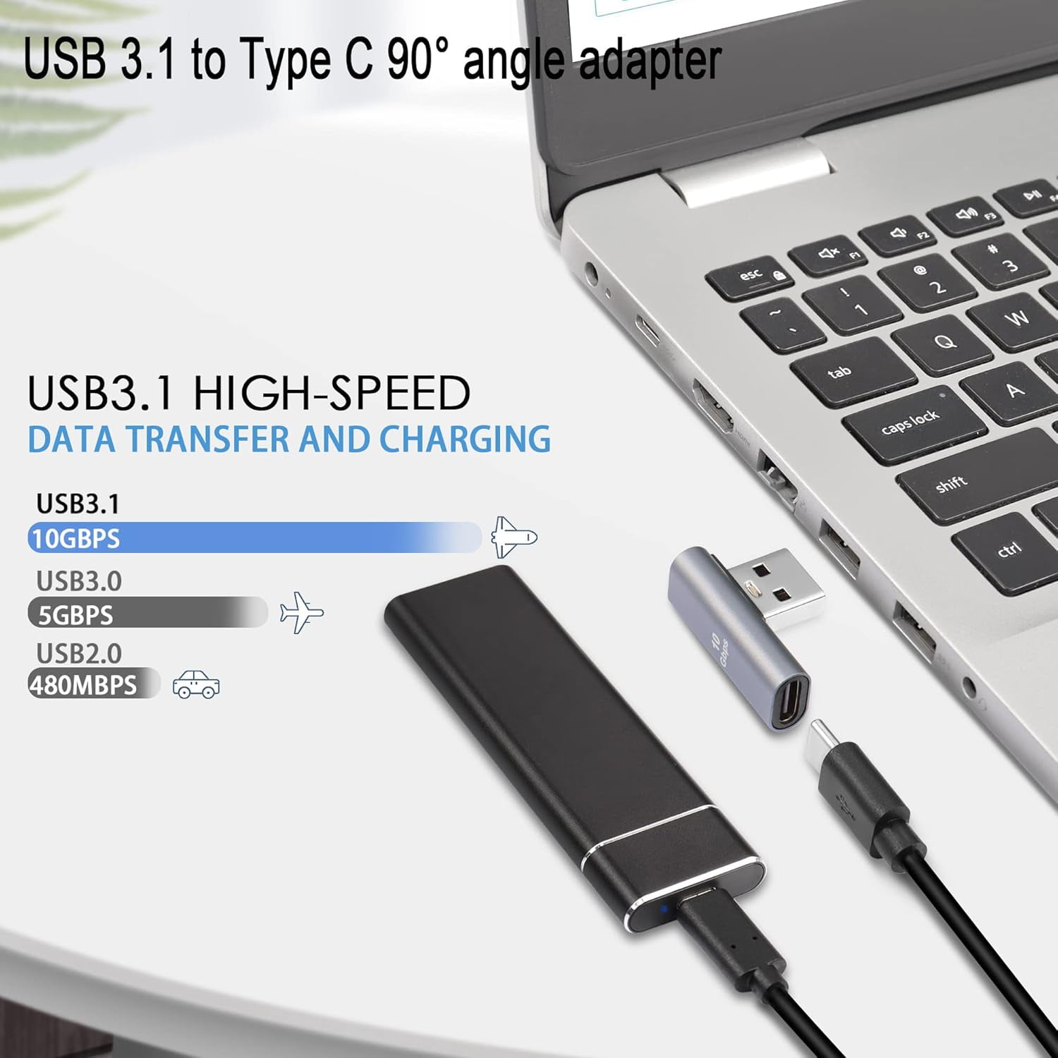 TRAHOO-90° Angle USB C to USB Adapter 10Gbps USB 3.1 Male to USB C ...