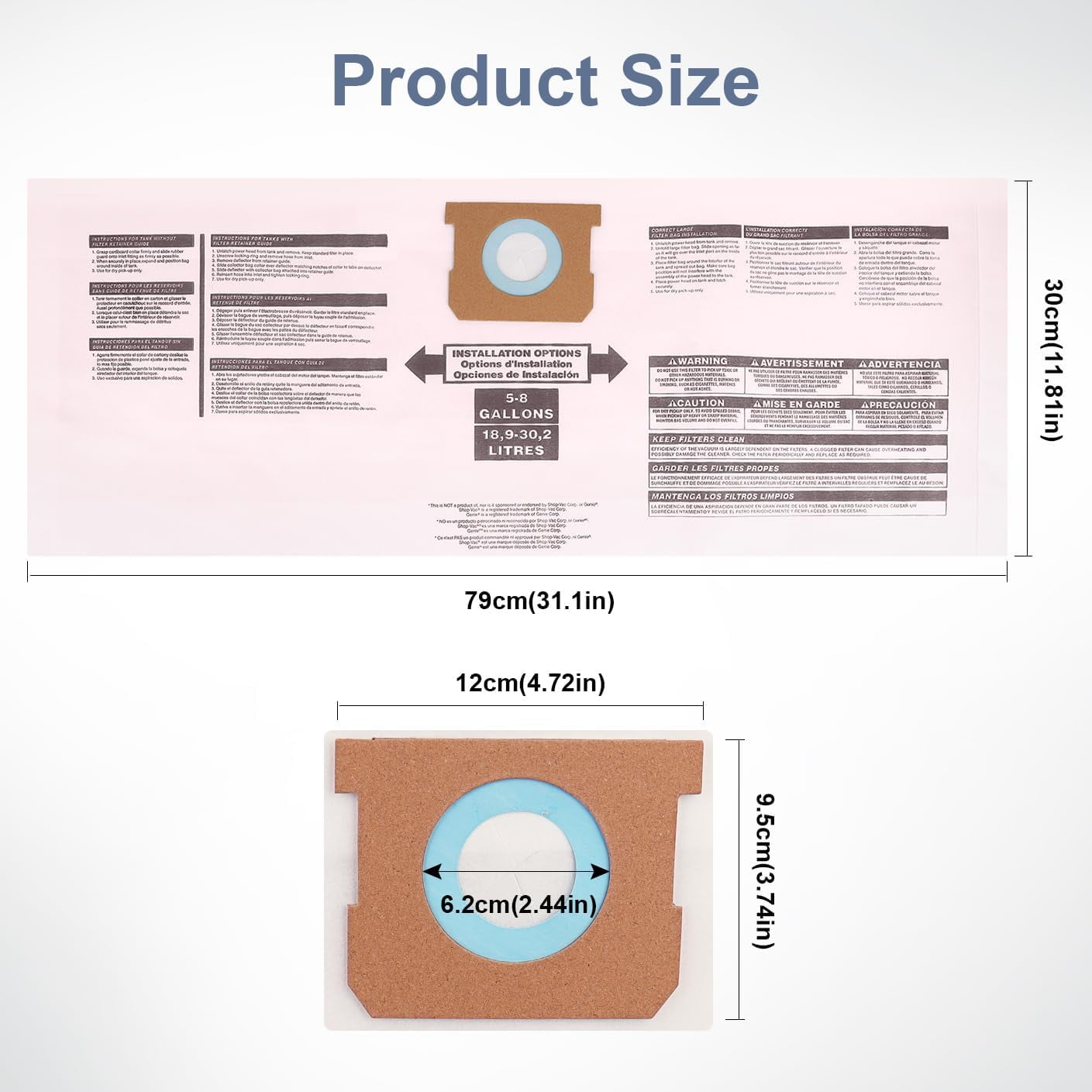 TRAHOO-90661 Replacement Vacuum Bags for Shop Vac 5-8 Gallon Type E ...