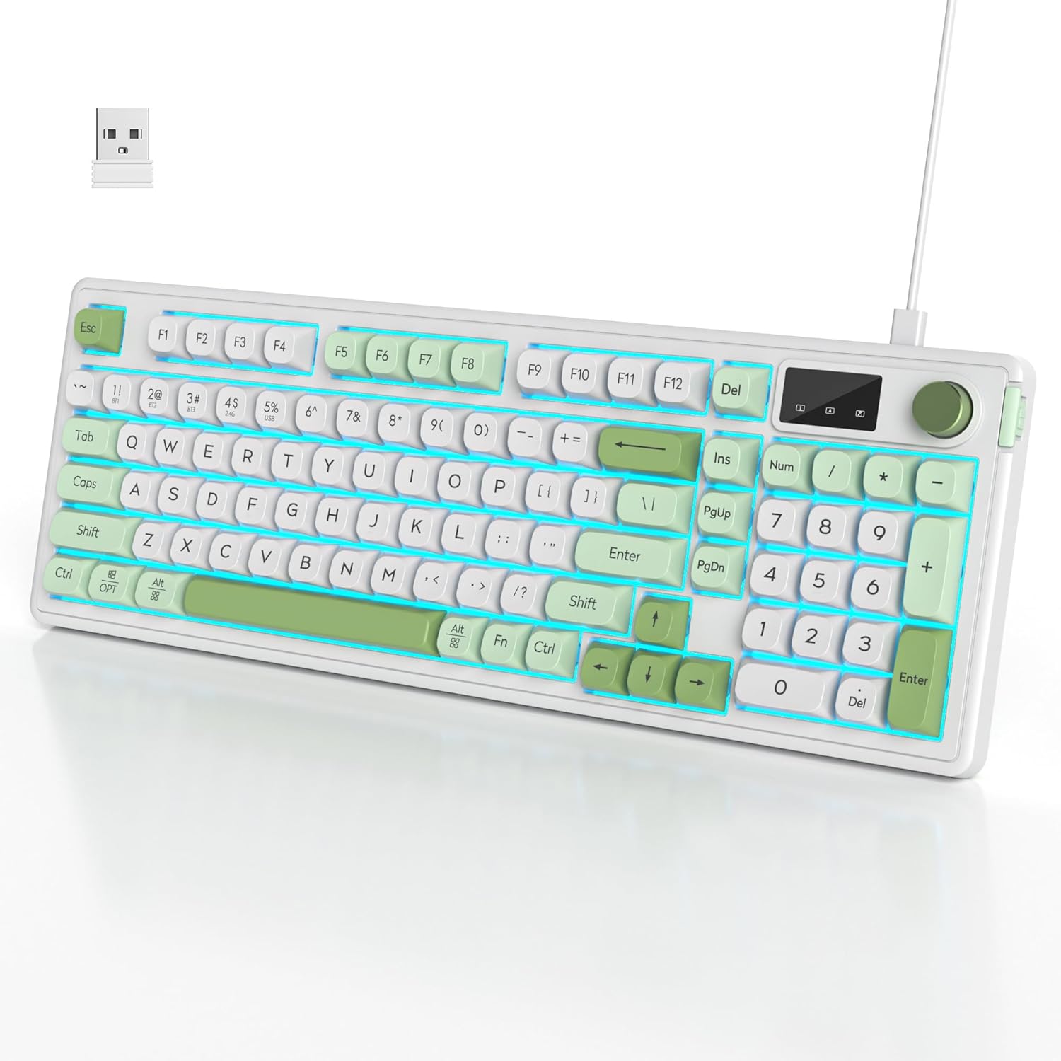 TRAHOO-96% Wireless Keyboard with Number Pad and Knob,3-Modes Wired ...