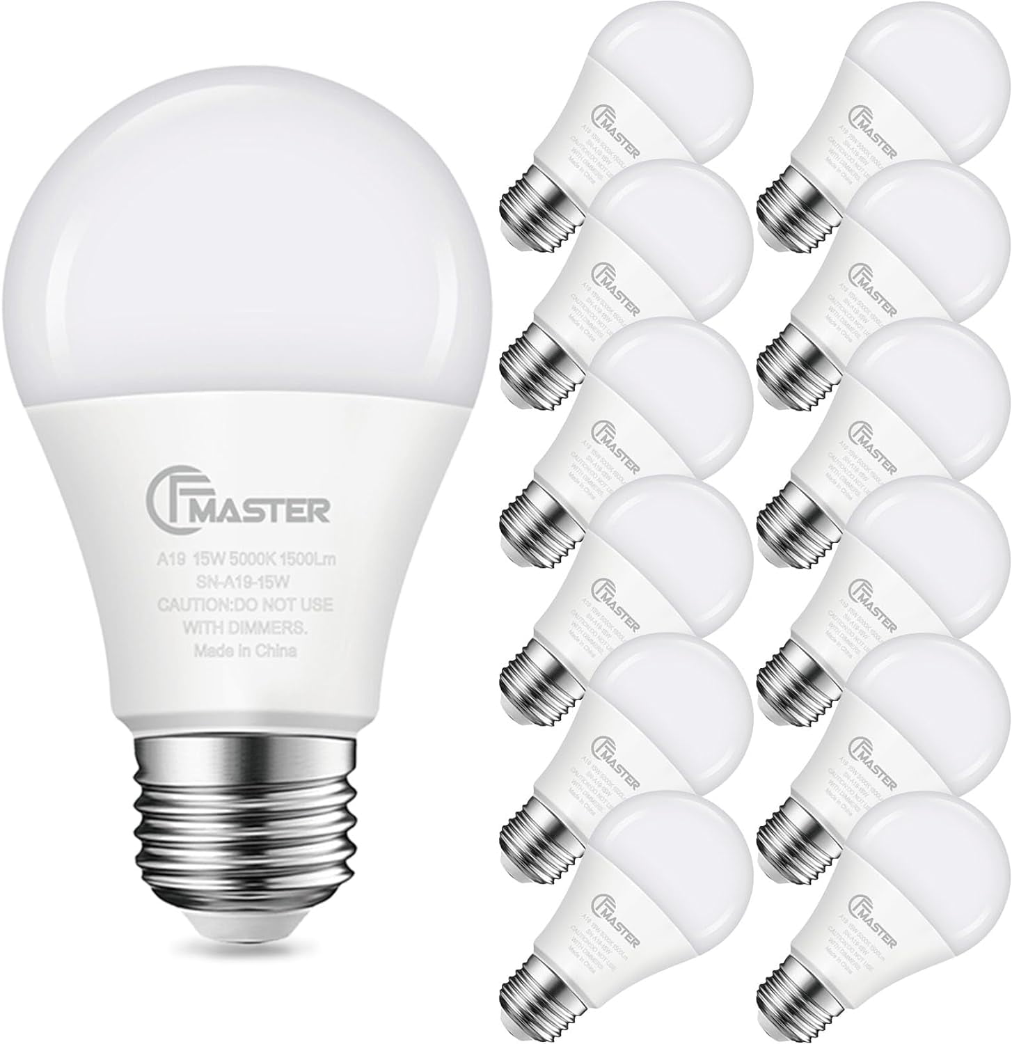 TRAHOO-A19 LED Light Bulb, 100W Equivalent Light Bulbs, 15W 5000K Daylight, 1500 Lumens, Non ...