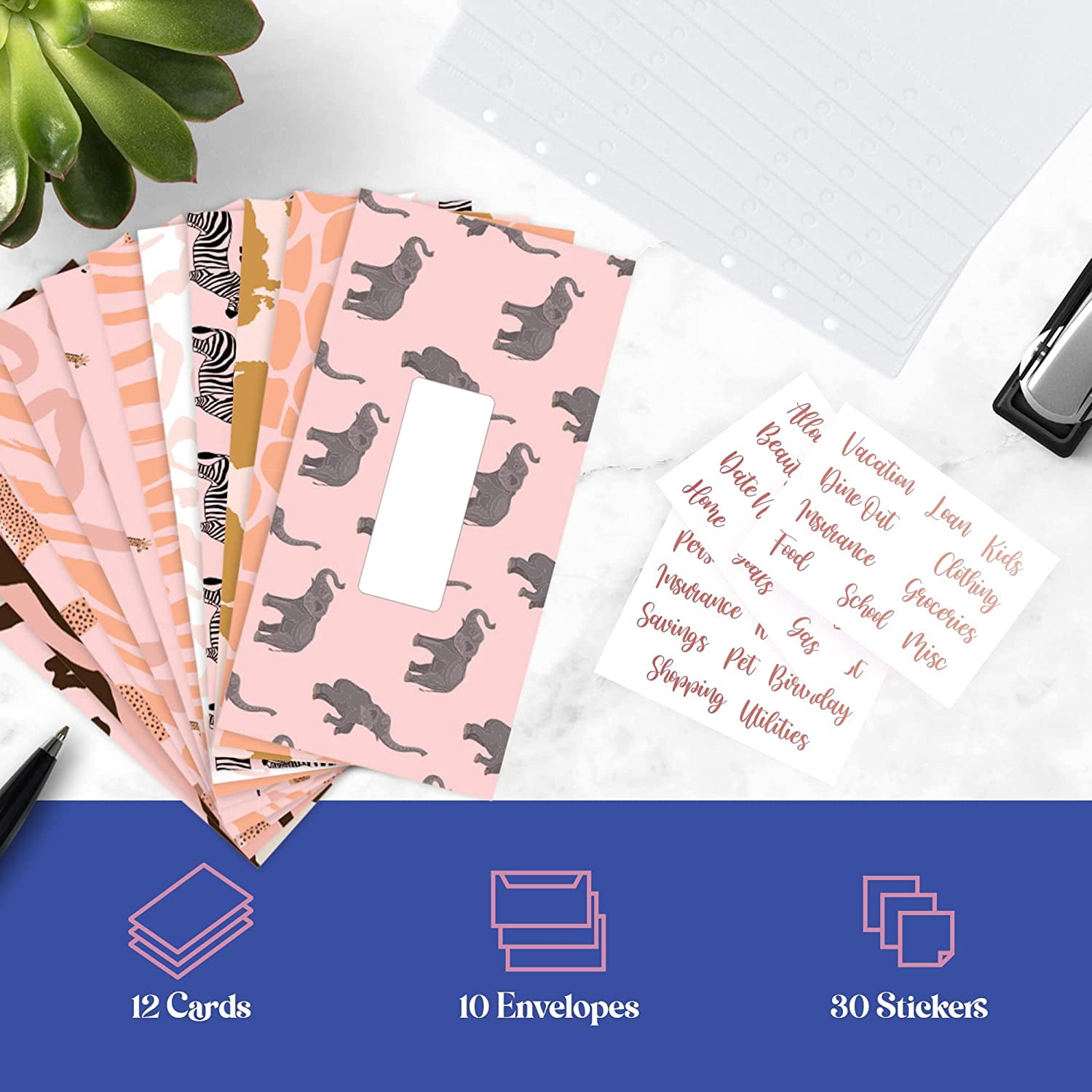 TRAHOO-A6 Cash Envelopes for Budgeting Binder - 12 Pcs Pink Safari ...