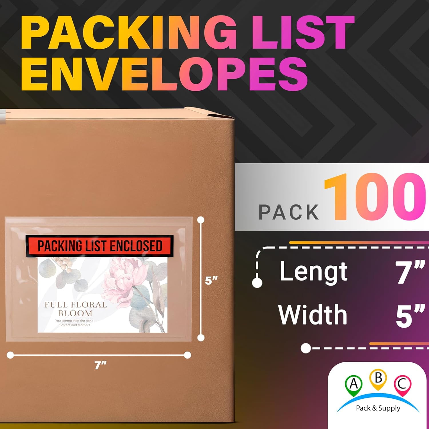 TRAHOO-ABC Packing List Enclosed Pouches 7 x 5 Inch. 100 Pack Clear ...