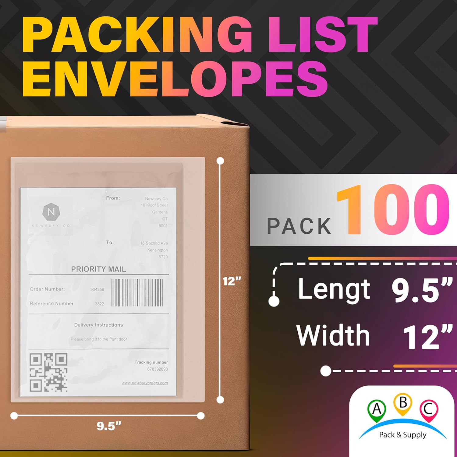 TRAHOO-ABC Packing List Envelopes, 9.5 x 12 Inch. 100 Pack 2 Mil ...