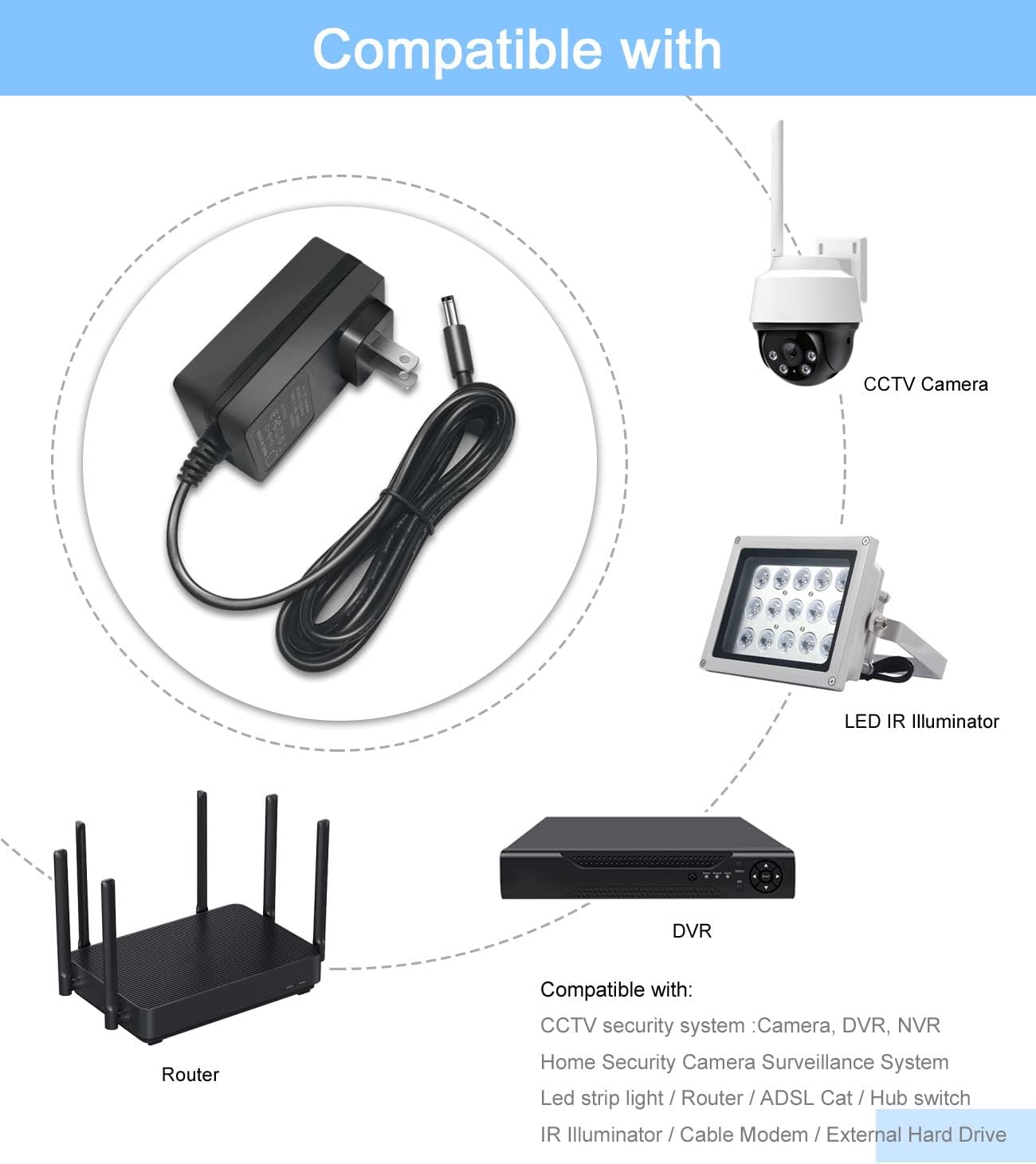 TRAHOO-AC 100-240V to DC 12V 2A Power Supply Adapter 12 Volt 2 Amp with ...