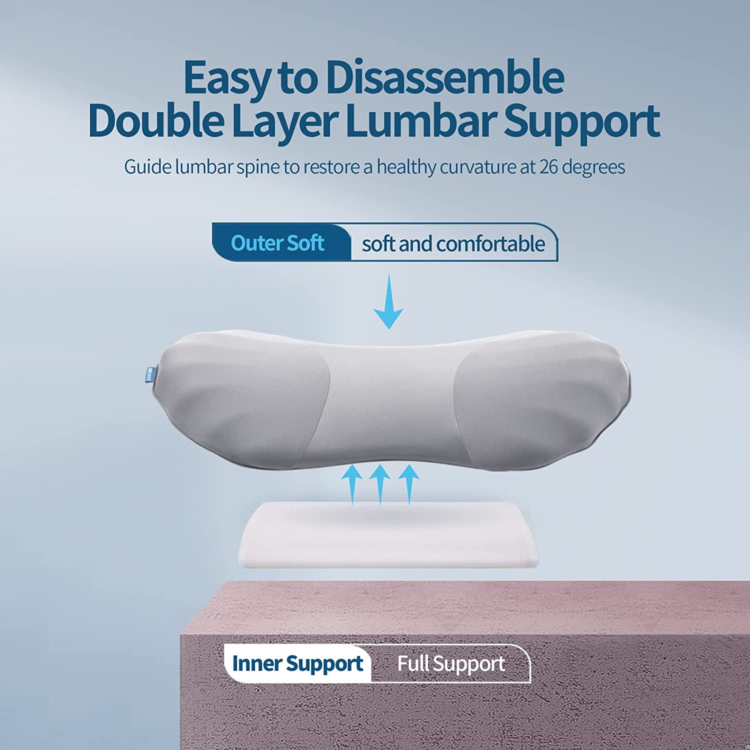 TRAHOO-Adjustable Memory Foam Back Support Pillow for Lower Back Pain ...