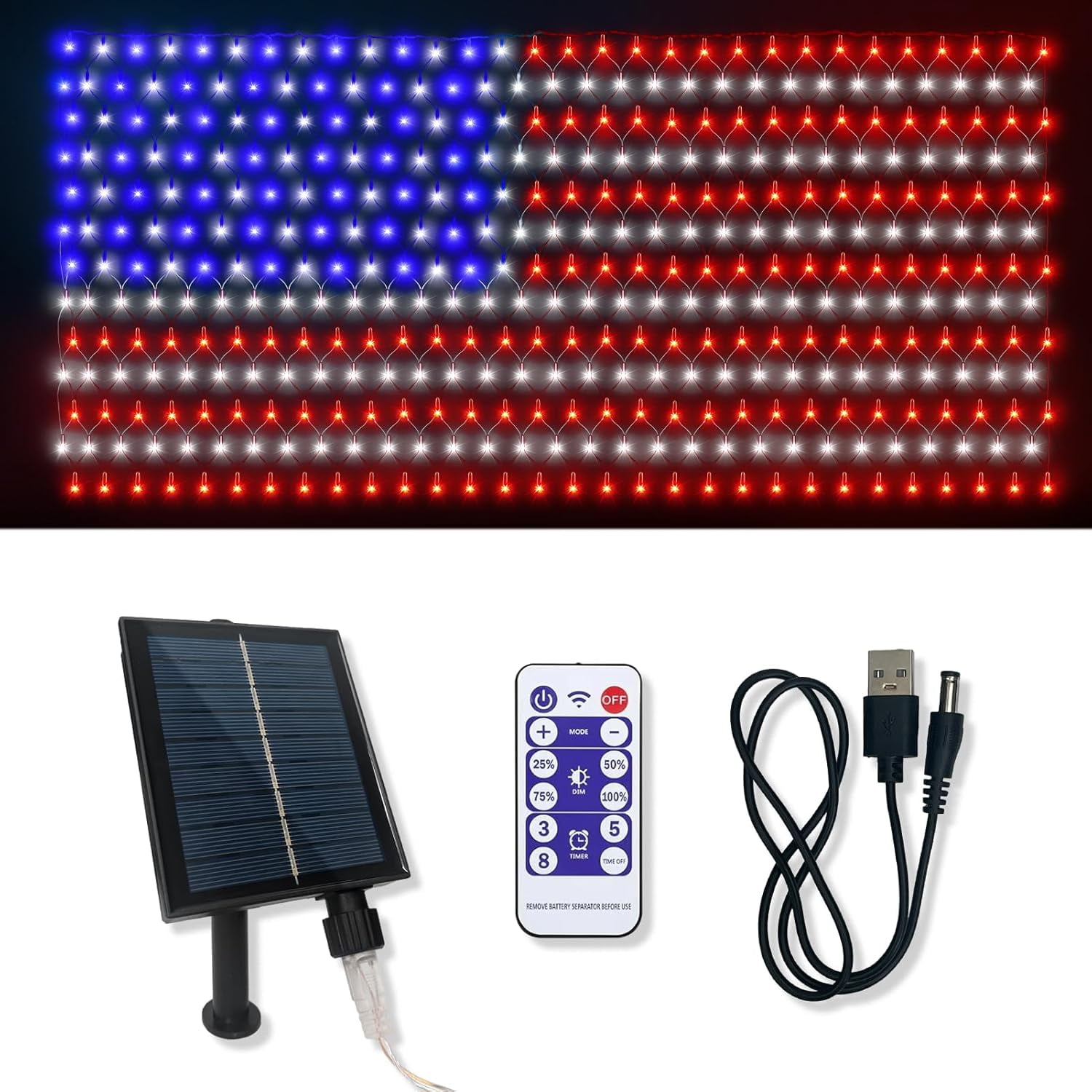 TRAHOO-American Flag Light, Solar Powered, 420 LED, IP65 Waterproof ...