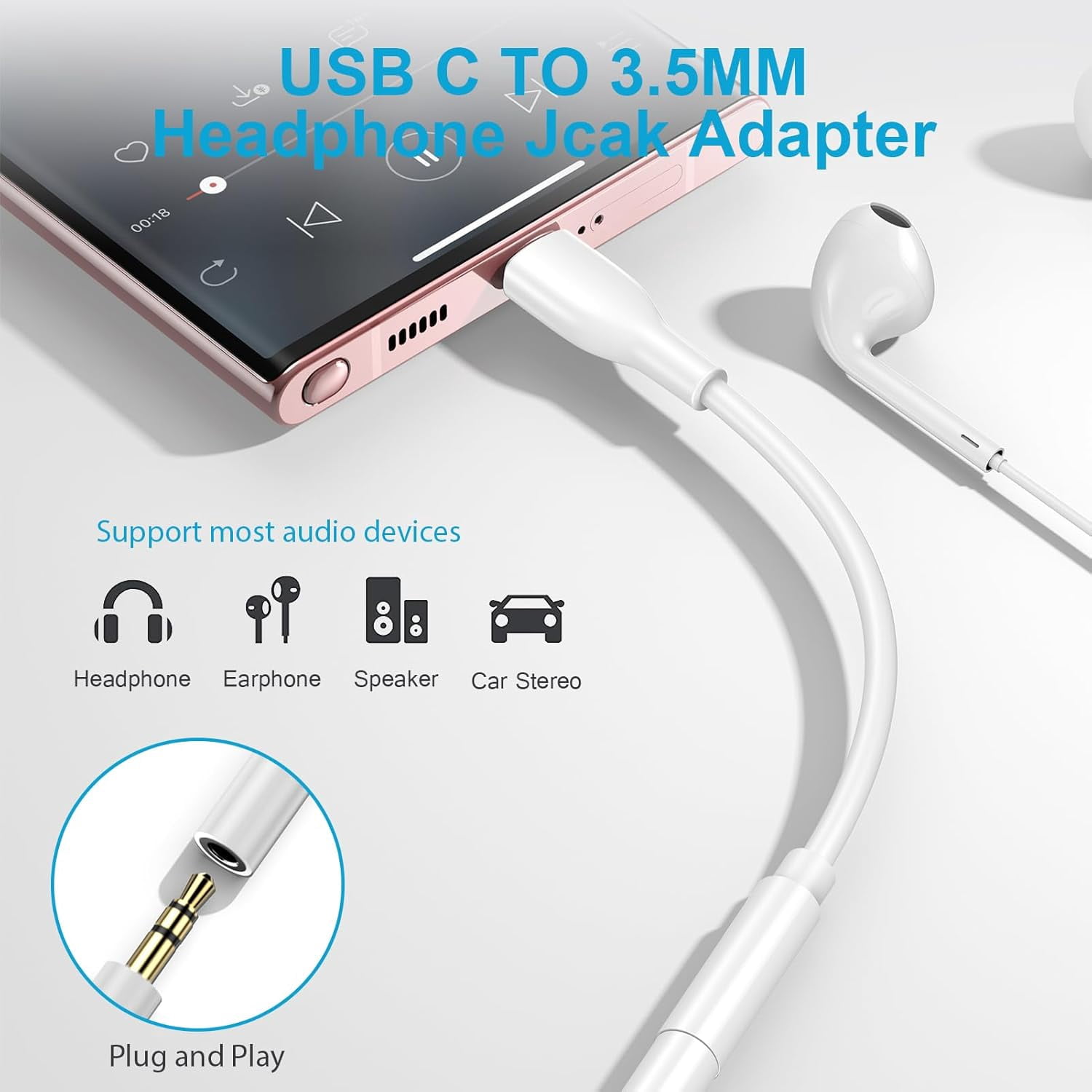 TRAHOO-Android Auto Pixel 8a USB-C to 3.5mm Headphone Jack Audio ...