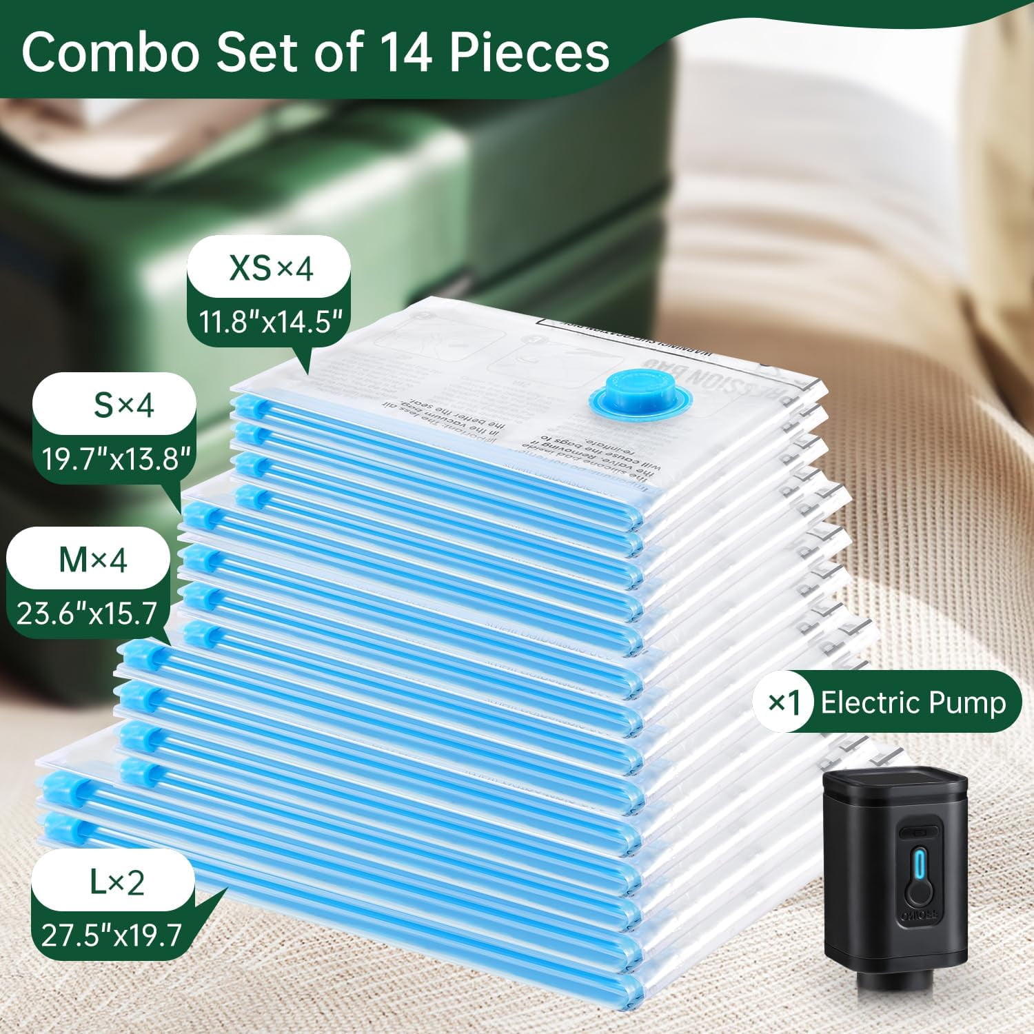 TRAHOO-BRODI 14 Combo Pack Travel Vacuum Bags with Pump - Compression ...
