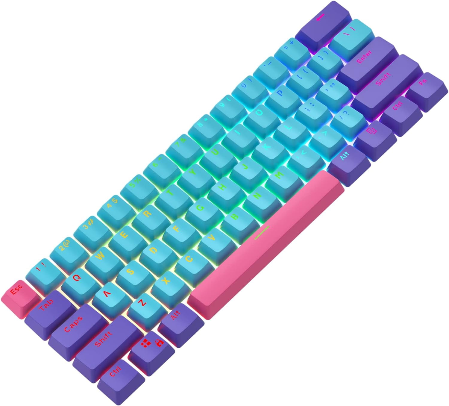 TRAHOO-Backlit PBT keycaps for 60 Percent Gaming keyboad 104-Key Caps ...