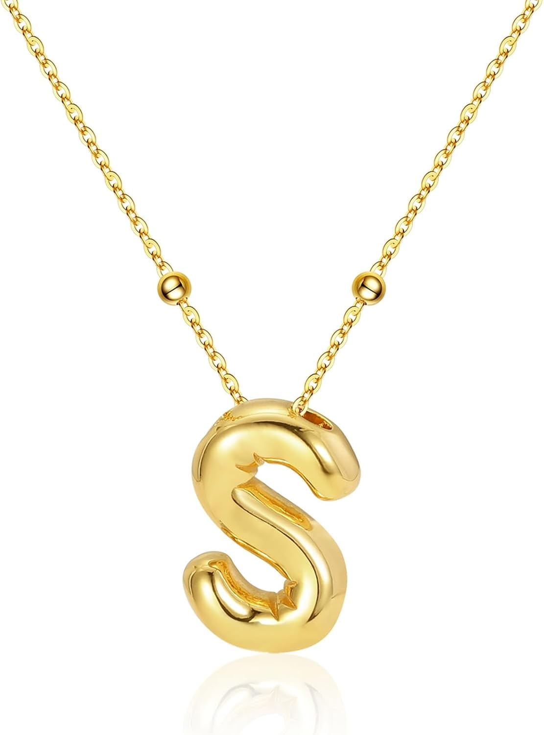 TRAHOO-Balloon Initial Necklaces for Women Bubble Letter Necklace Gold ...