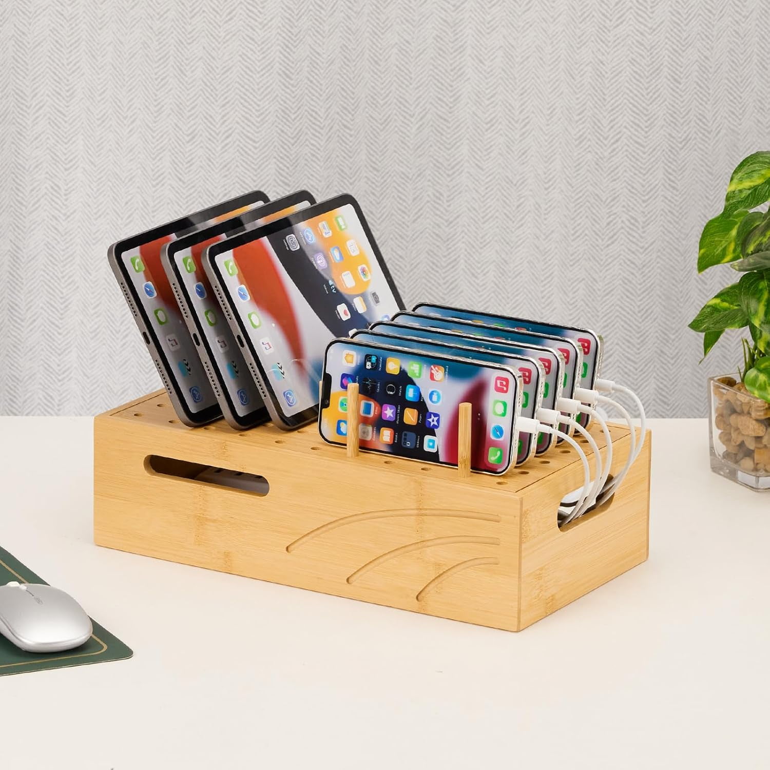 TRAHOO-Bamboo Charging Station for Multiple Devices, Charger Station ...