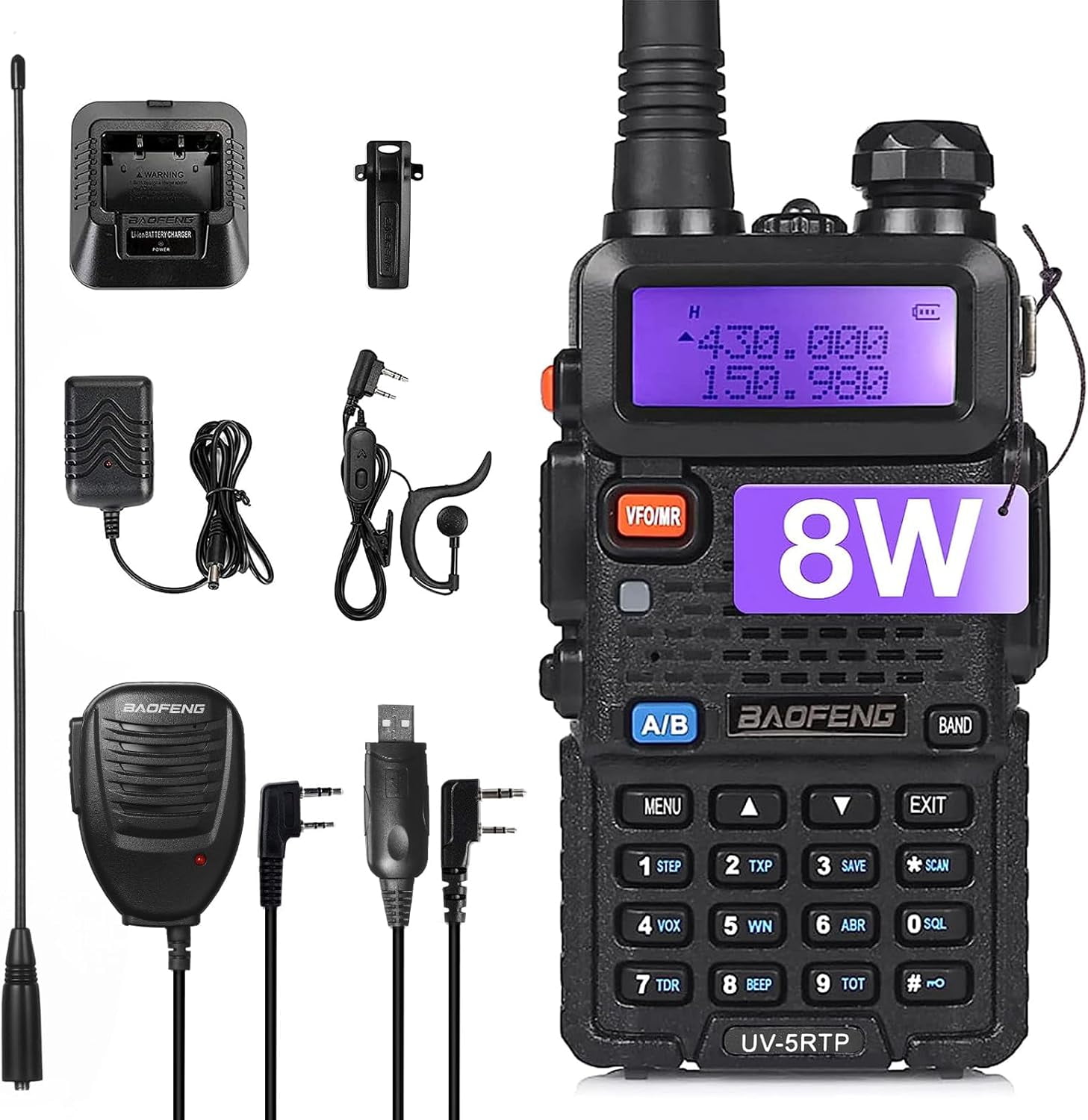 TRAHOO-Baofeng UV-5R 8W Dual Band Two Way Radio Full Kit, UV-5RTP Ham ...