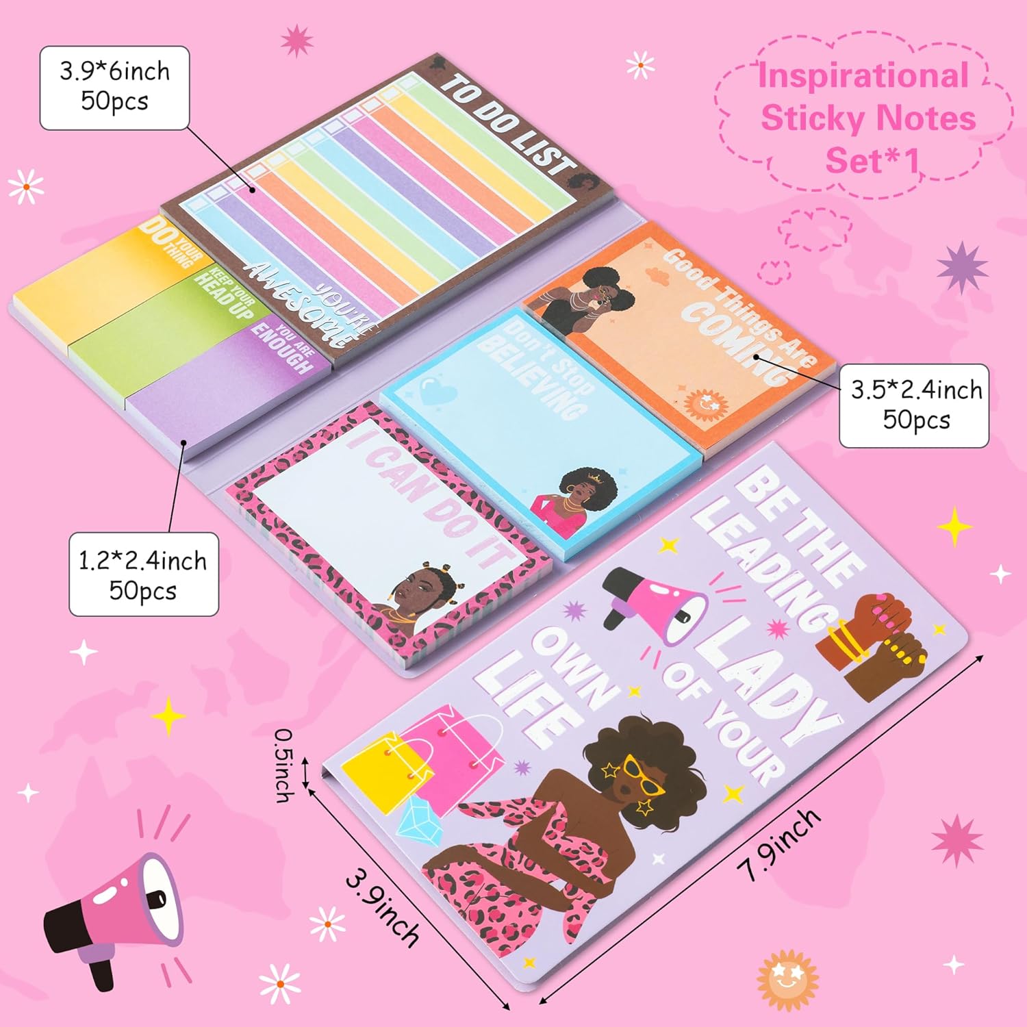 TRAHOO-Black Girl Inspirational Sticky Notes Set - to Do List Self ...