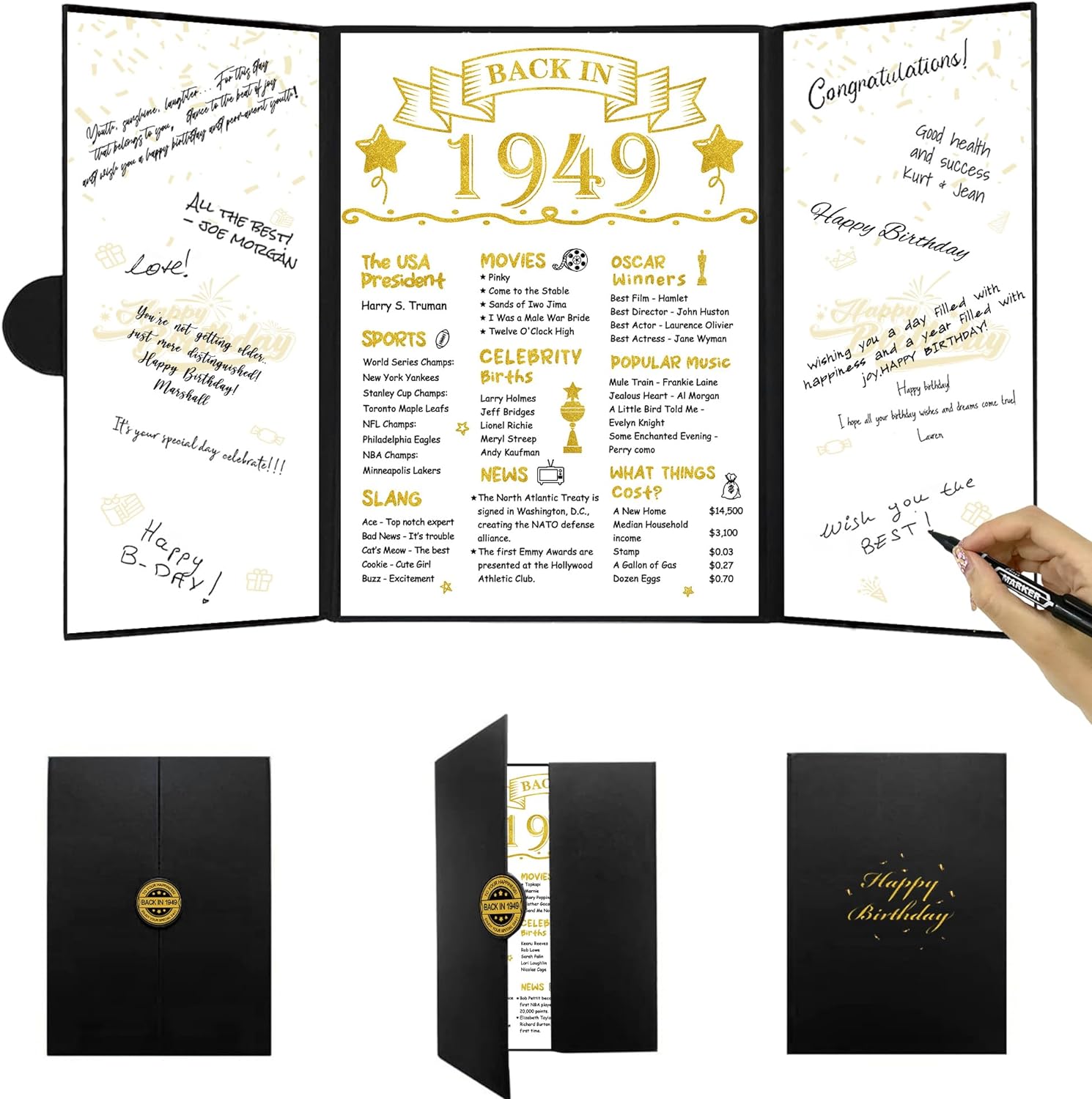TRAHOO-Black Gold 75th Birthday Alternative Signature Guestbook Back in ...