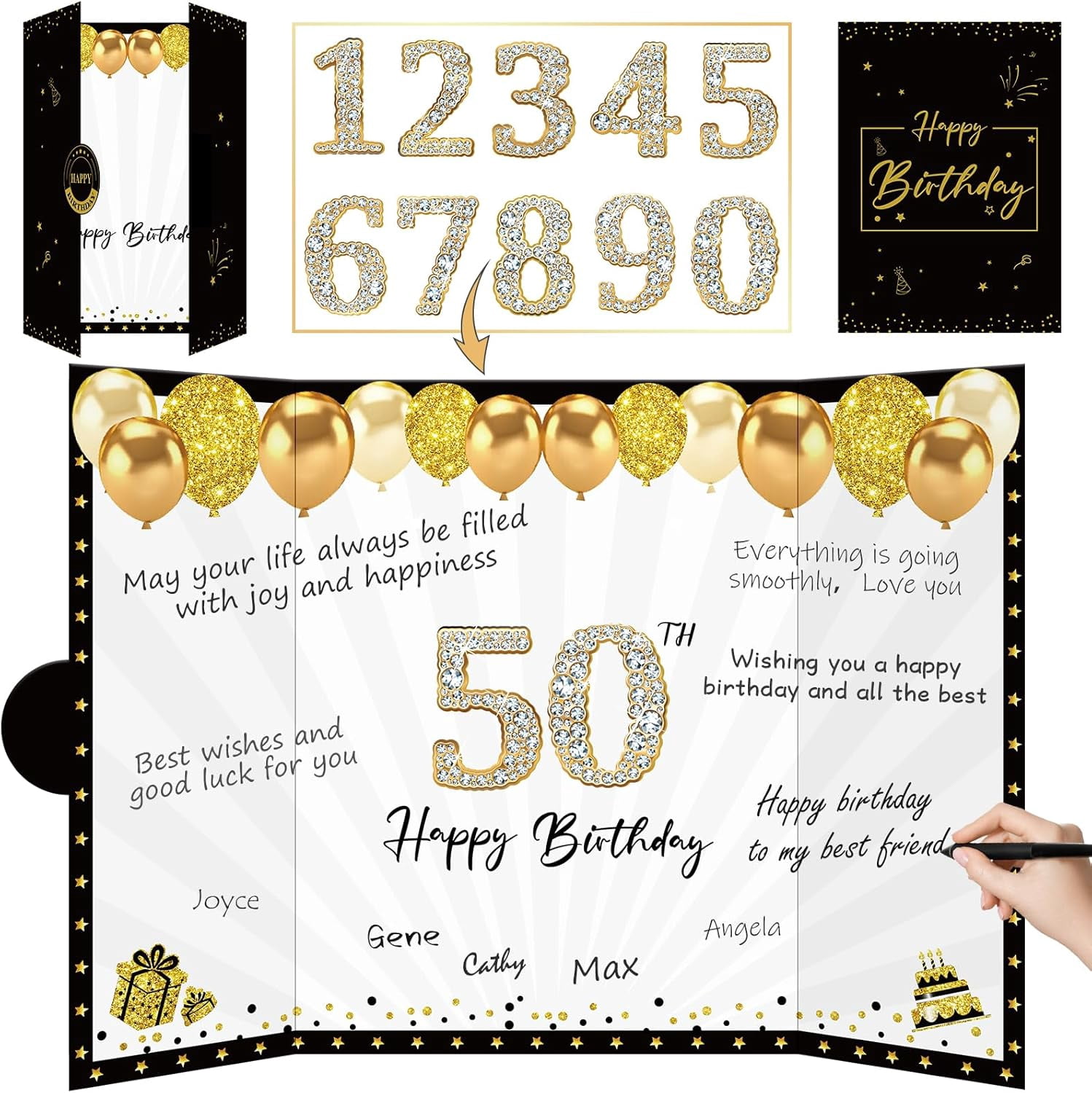 TRAHOO-Black Gold Birthday Party Decorations, Giant Birthday Signing ...