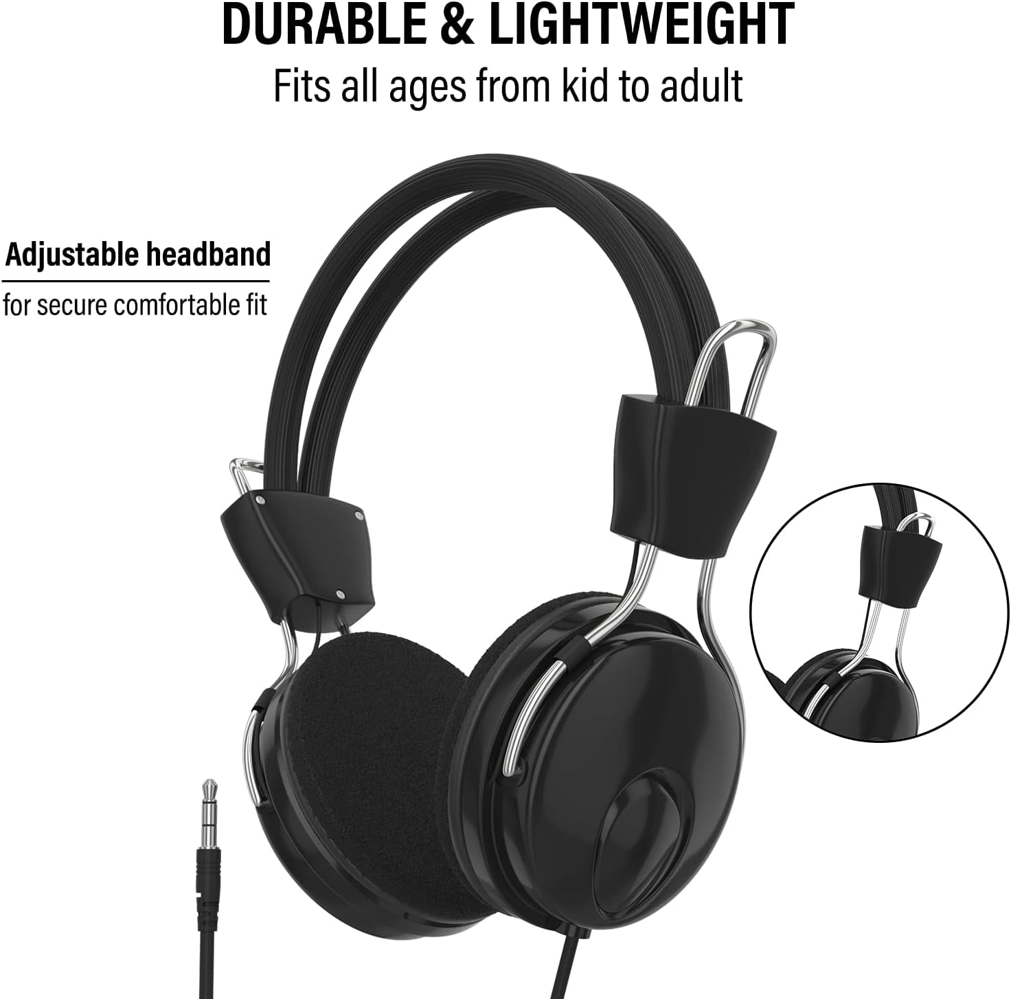 TRAHOO-Black Headphones Bulk 5-Pack for Schools, Classrooms, Student ...