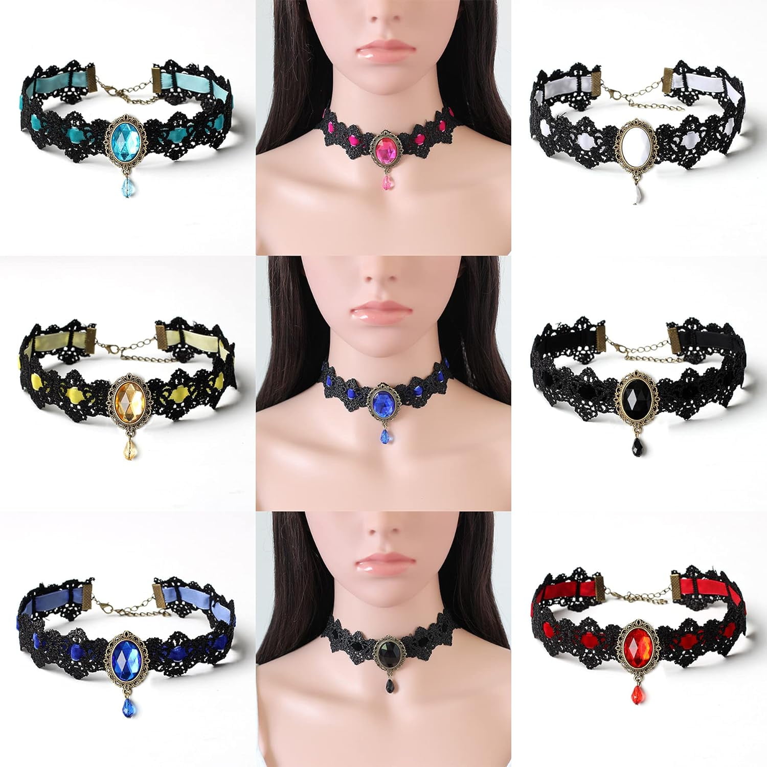 TRAHOO-Black Lace Crystal Choker Necklace Lace Gothic Choker for Women ...