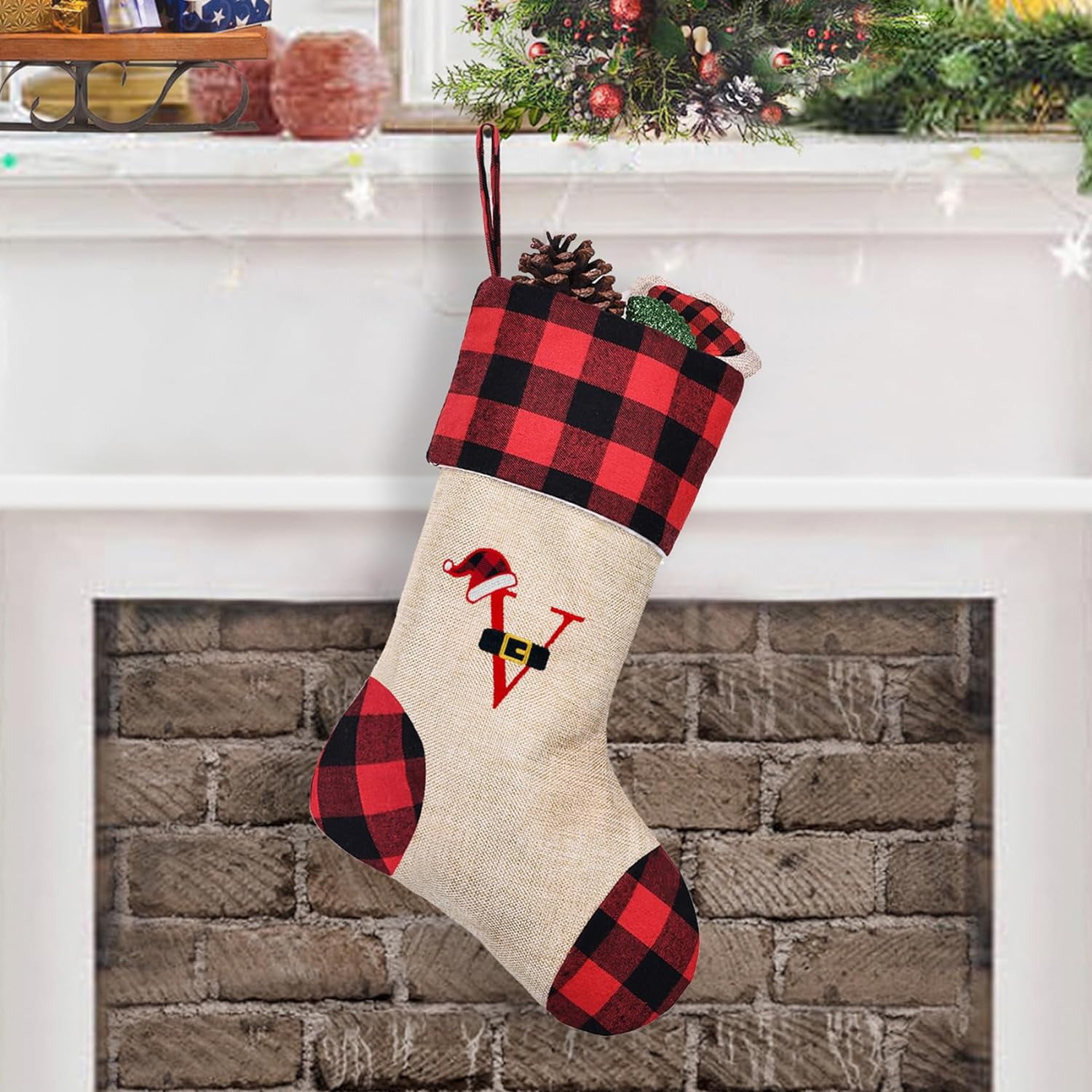 TRAHOO-Black and Red Monogram Christmas Stocking Personalized Christmas ...
