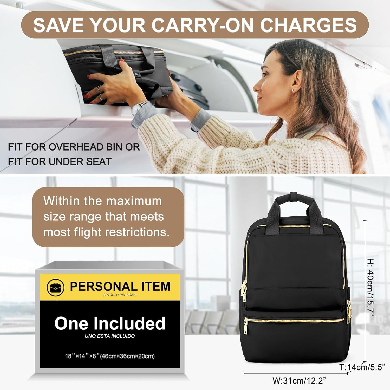 TRAHOO-Black Travel Backpack Carry On Flight Approved Small Travel ...