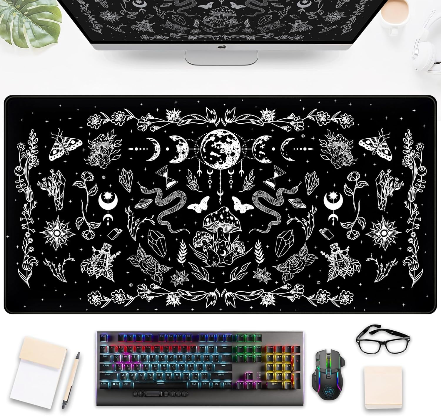 TRAHOO-Black and White Occult Goth Desk Mat Computer Mat Celestial ...