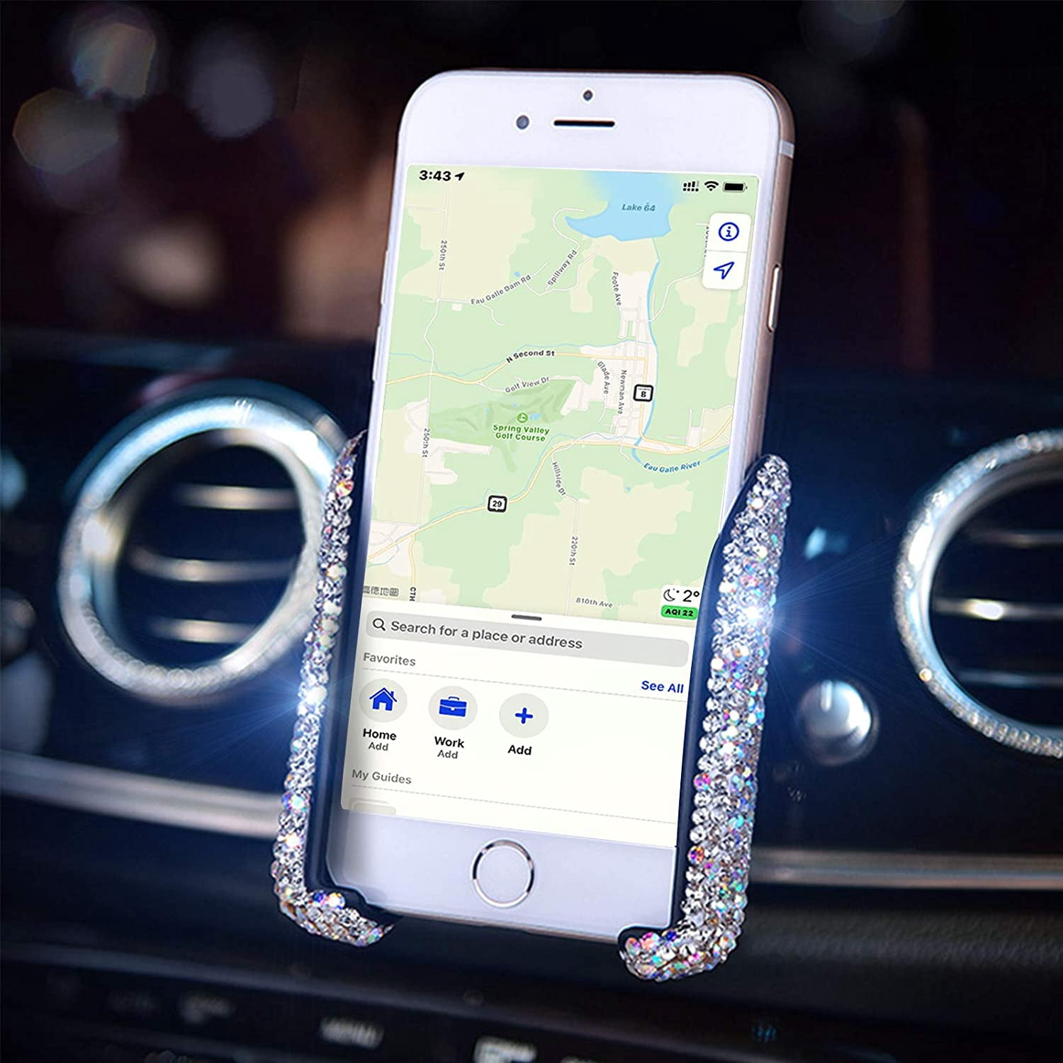 TRAHOO-Bling Crystal Car Phone Mount with Free Glasses Holders for Car ...